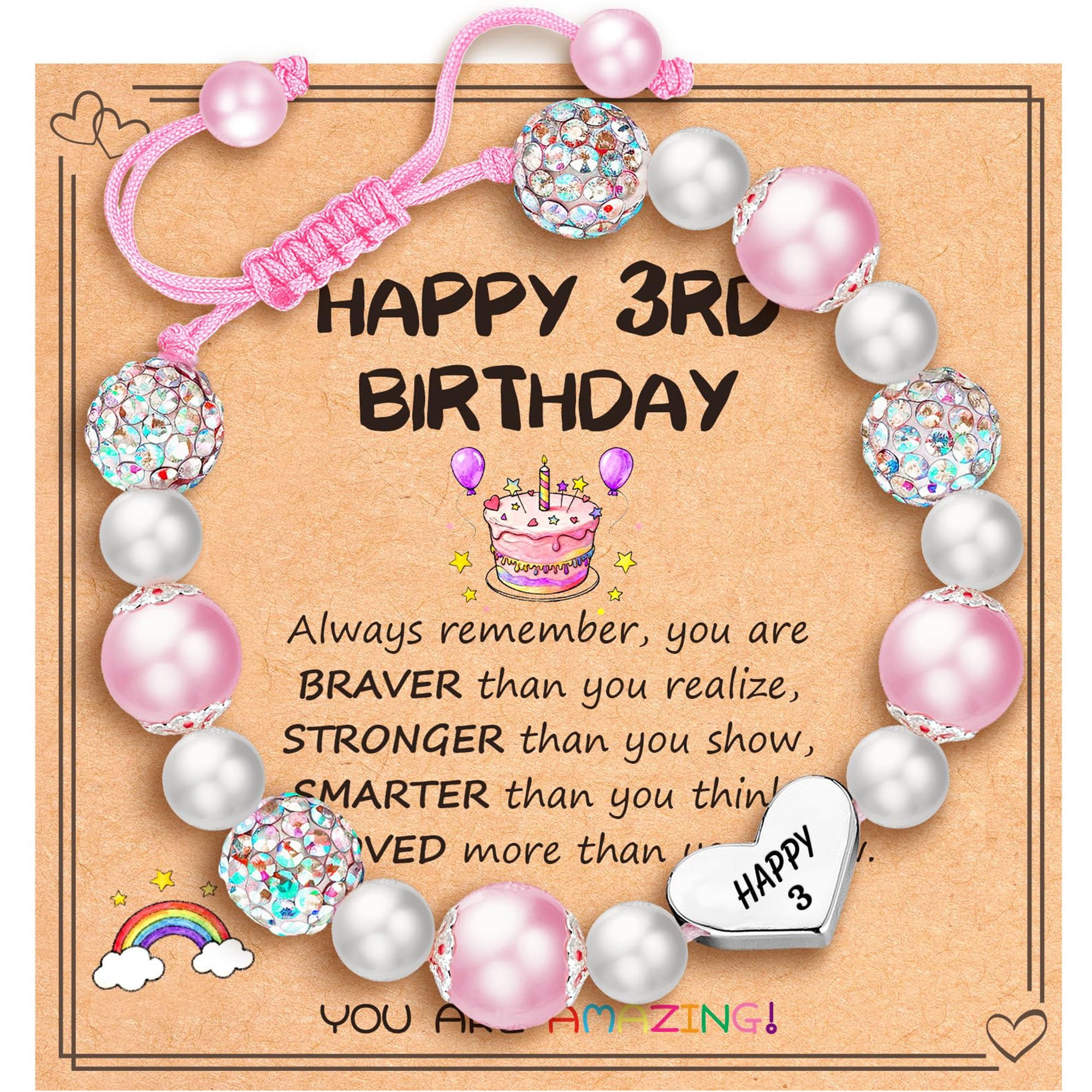 APSVO Birthday Gifts for 3 Year Old Girls Kids 3rd Three Yr Pink Love ...