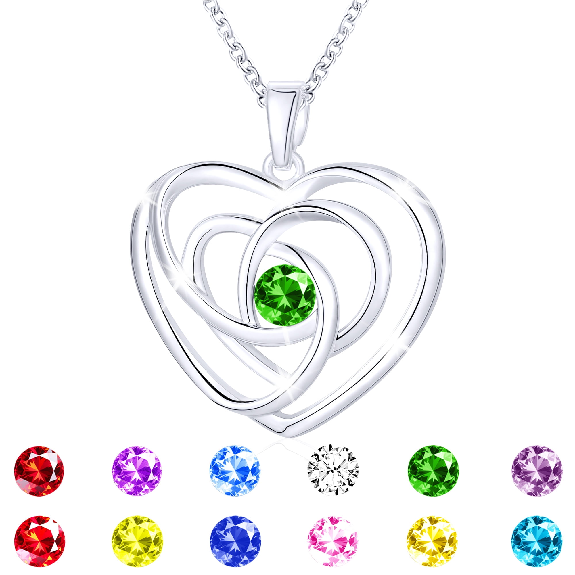 APSVO 18K White Gold Heart Necklace, Sterling Silver with May Emerald ...