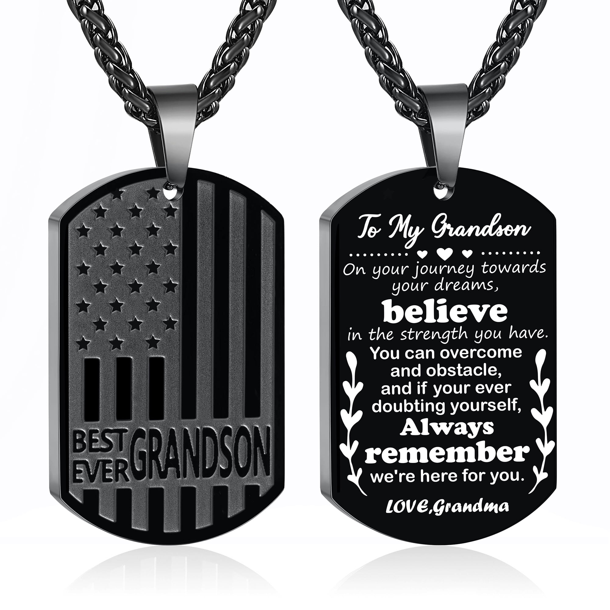 APSVO Black Dog Tag Necklaces for Boys Men to My Grandson Gifts from ...