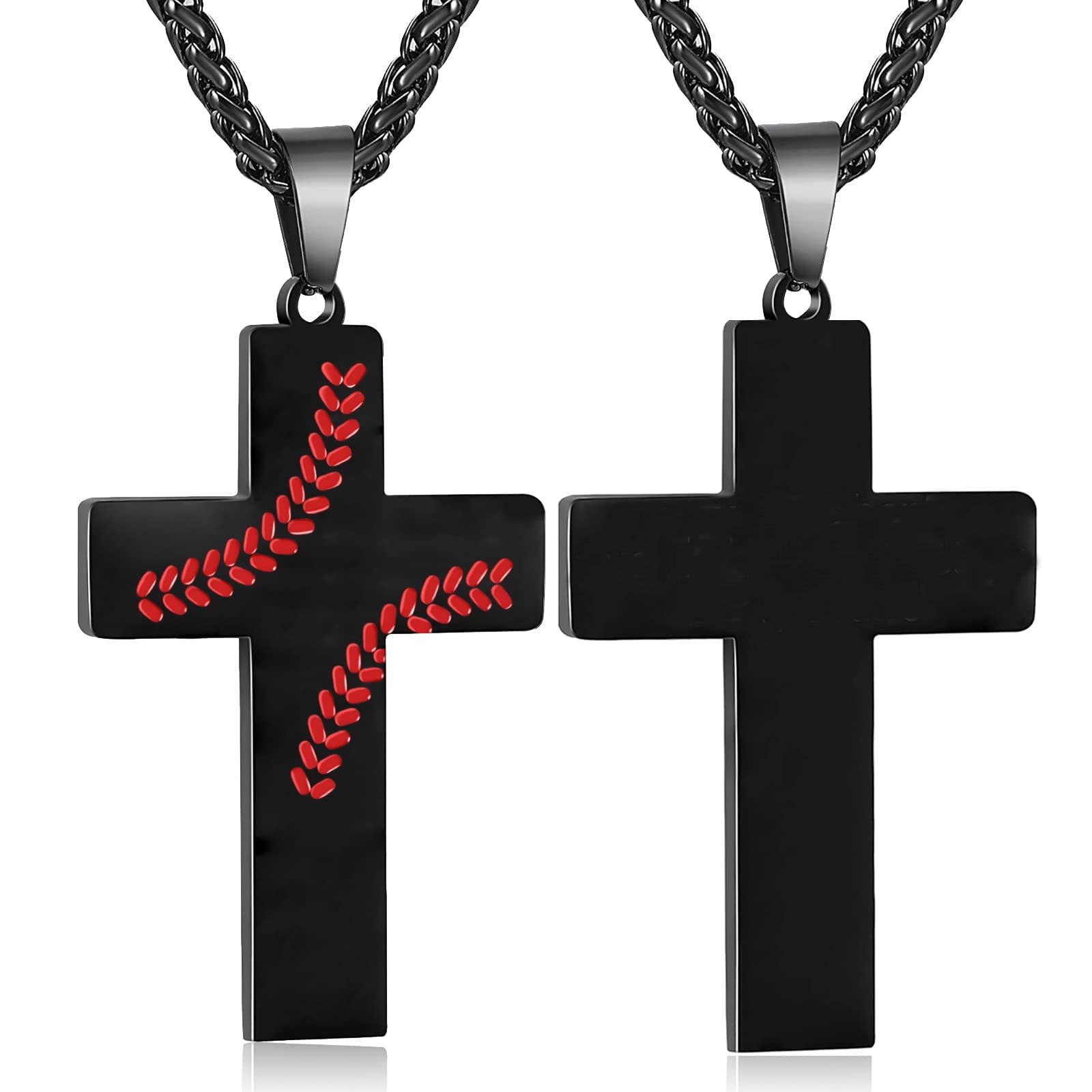 APSVO Black Baseball Cross Necklace for Men Stainless Steel Cross ...