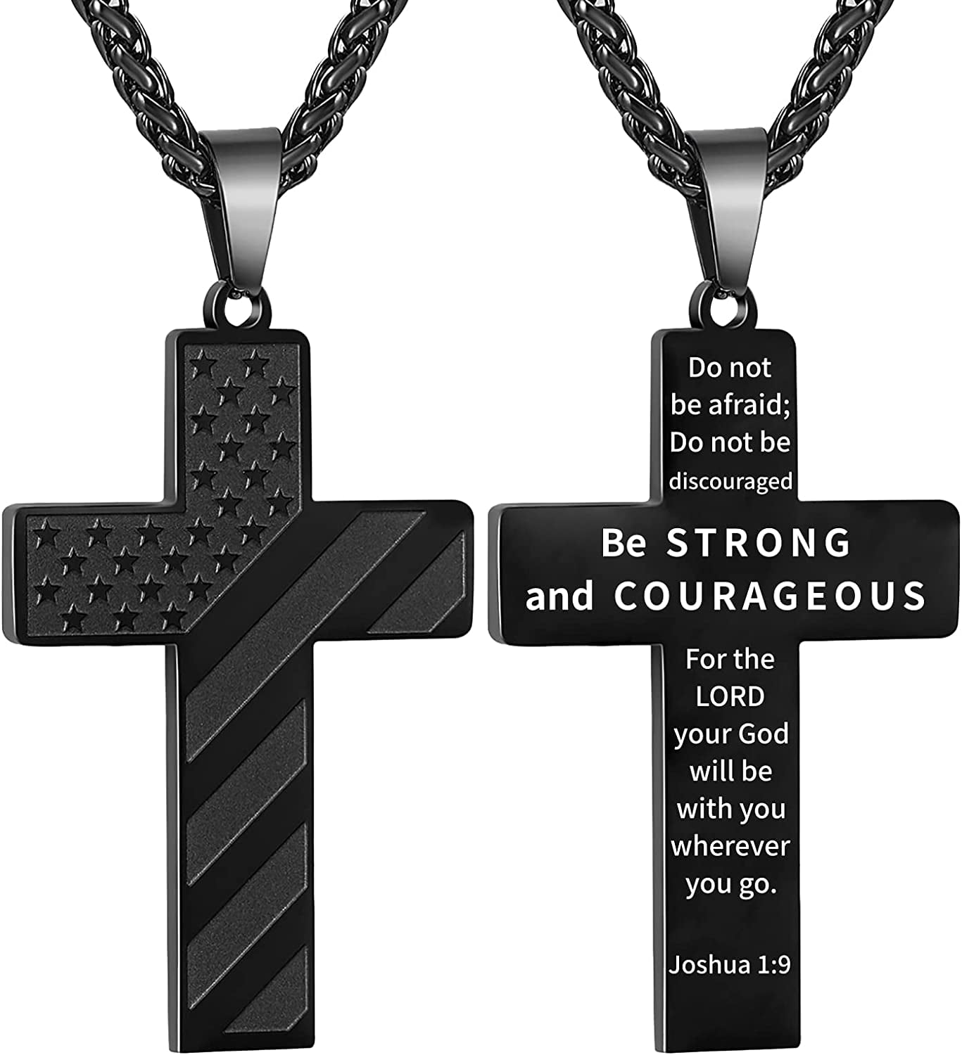 Black Cross Necklace for Men Bible Verse Stainless Steel American Flag ...