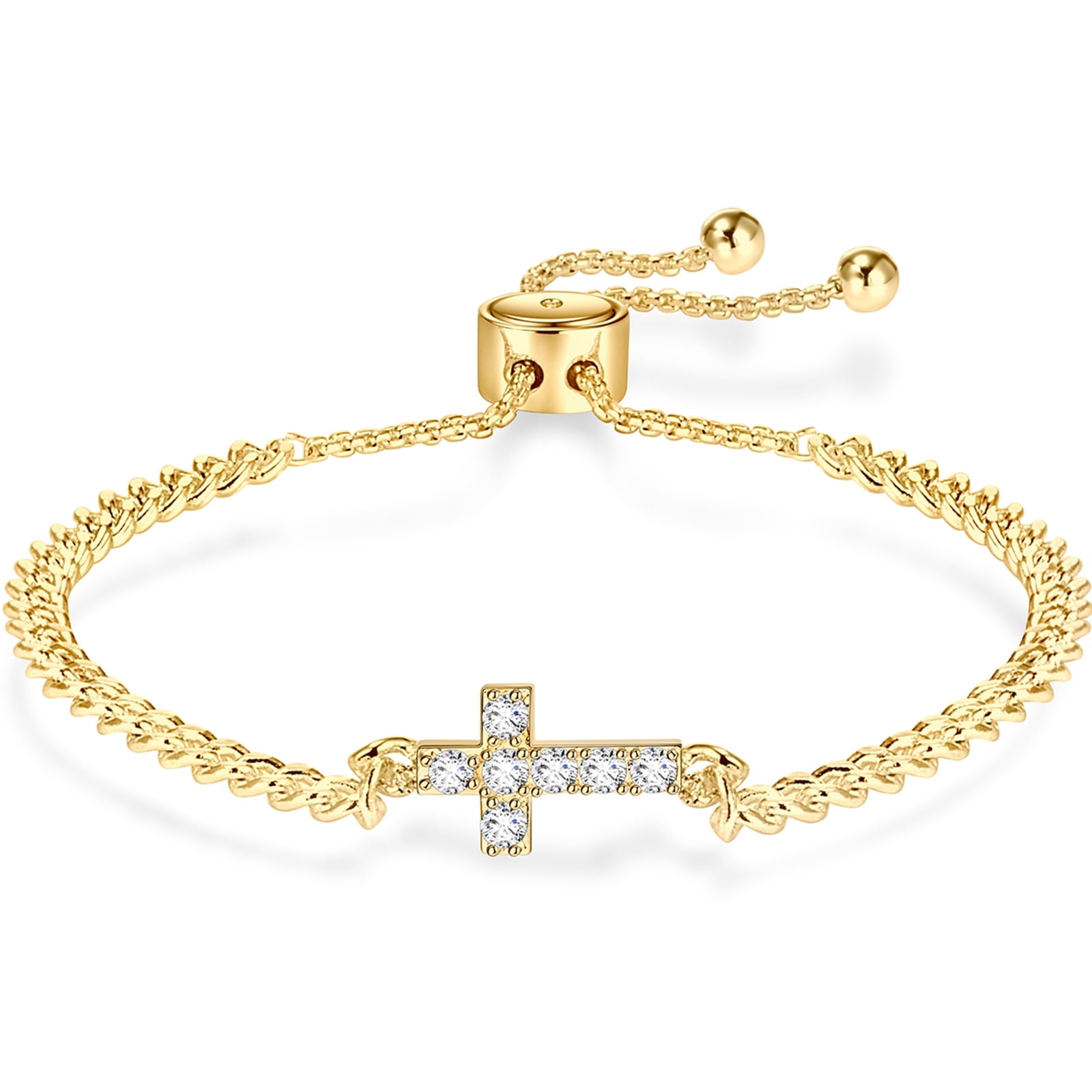 APSVO Cubic Zirconia Gold Cross Charm Bracelet for Women Teen Girl ...