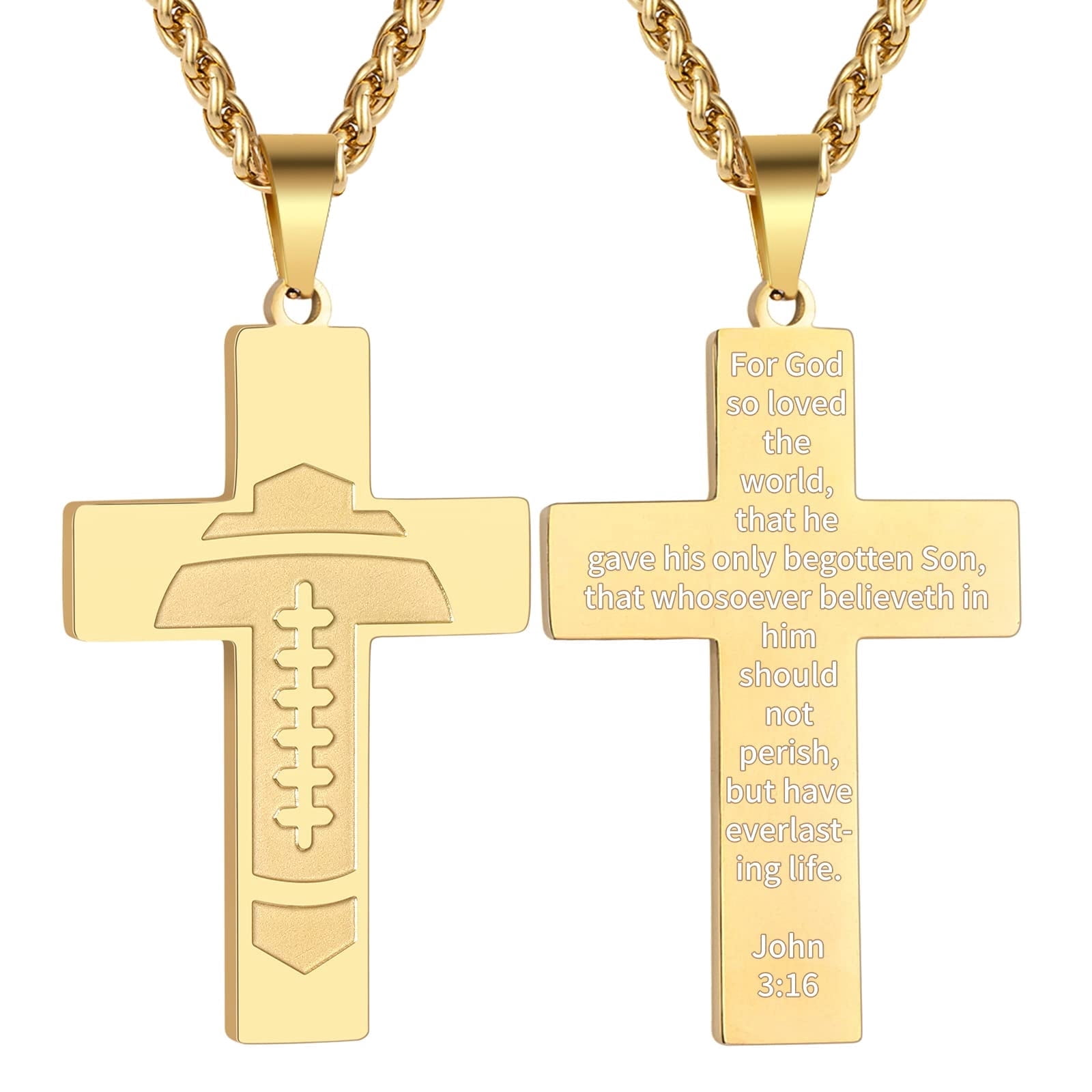 APSVO Football Cross Necklace for Men Stainless Steel Bible Verse ...