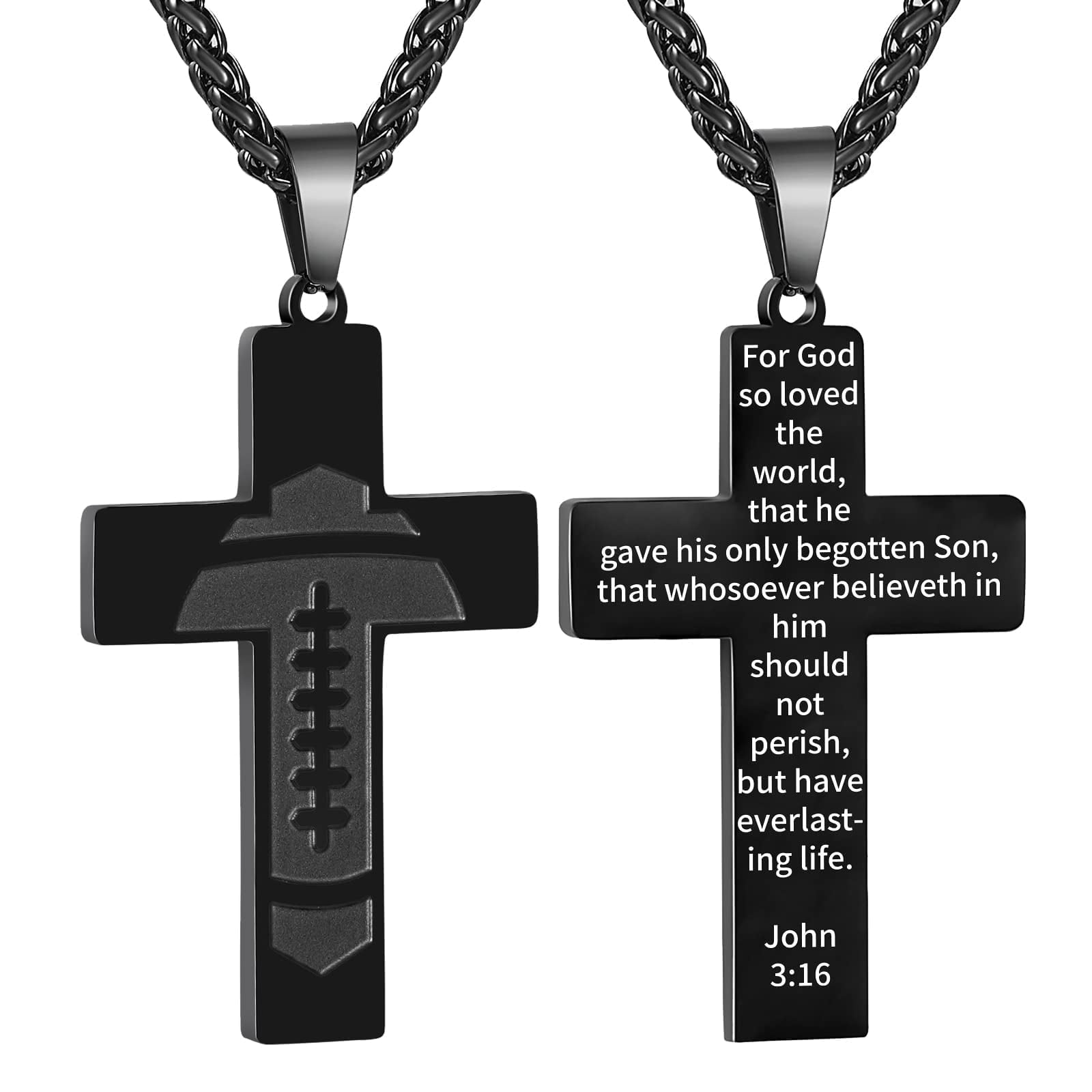 APSVO Football Cross Necklace for Men Stainless Steel Bible Verse John ...