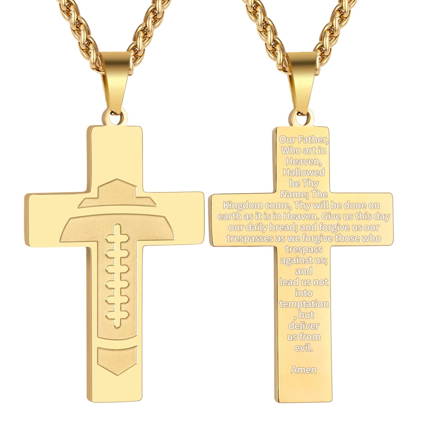 APSVO Stainless Steel Christian Cross Necklace with a Football Design ...