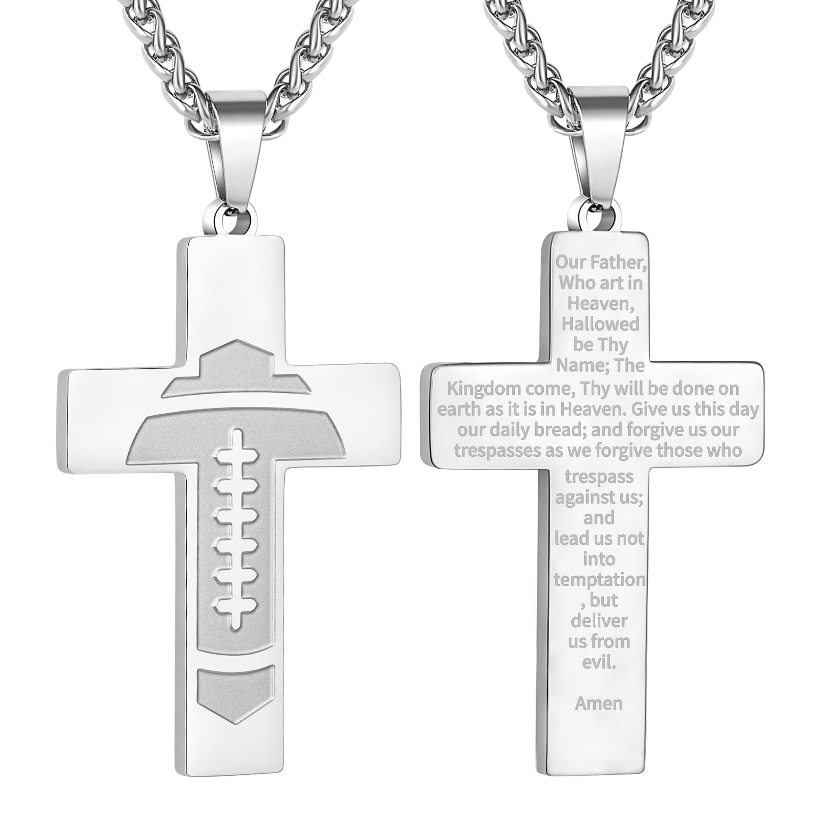APSVO Football Cross Necklace for Men, Stainless Steel Pendant with ...