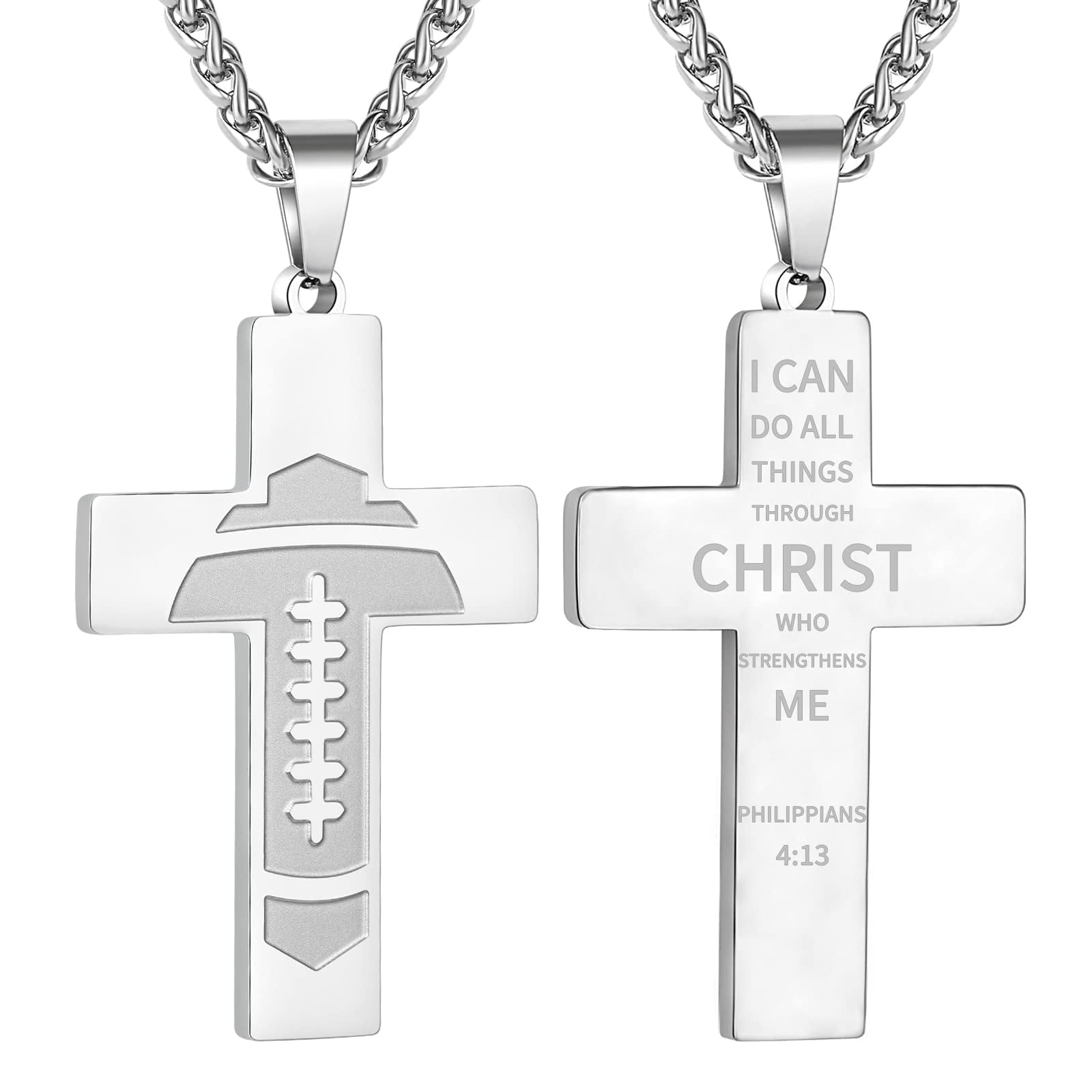 APSVO Football Cross Necklace for Men Stainless Steel Bible Verse ...