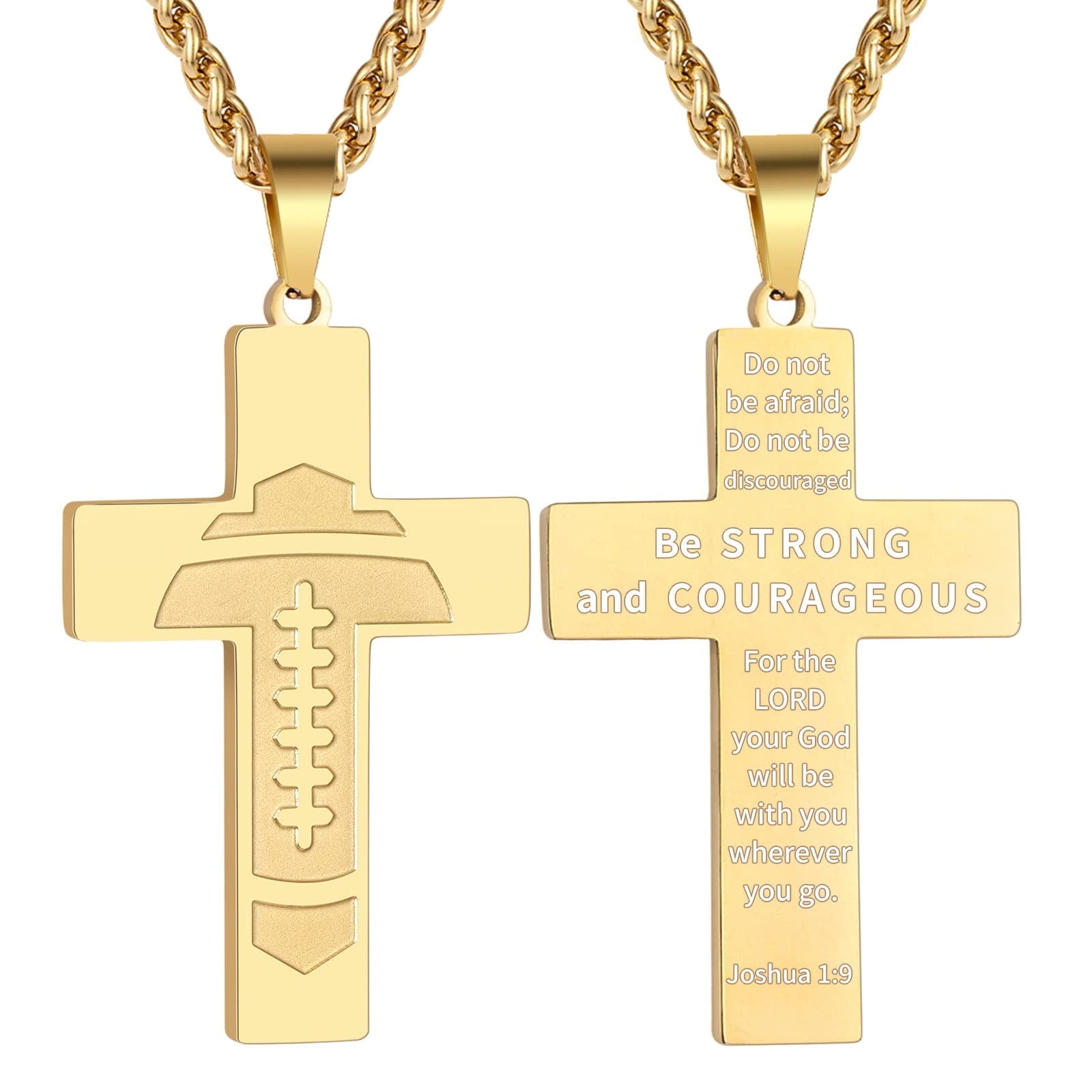 APSVO Gold Football Cross Necklace for Men Stainless Steel Bible Verse ...