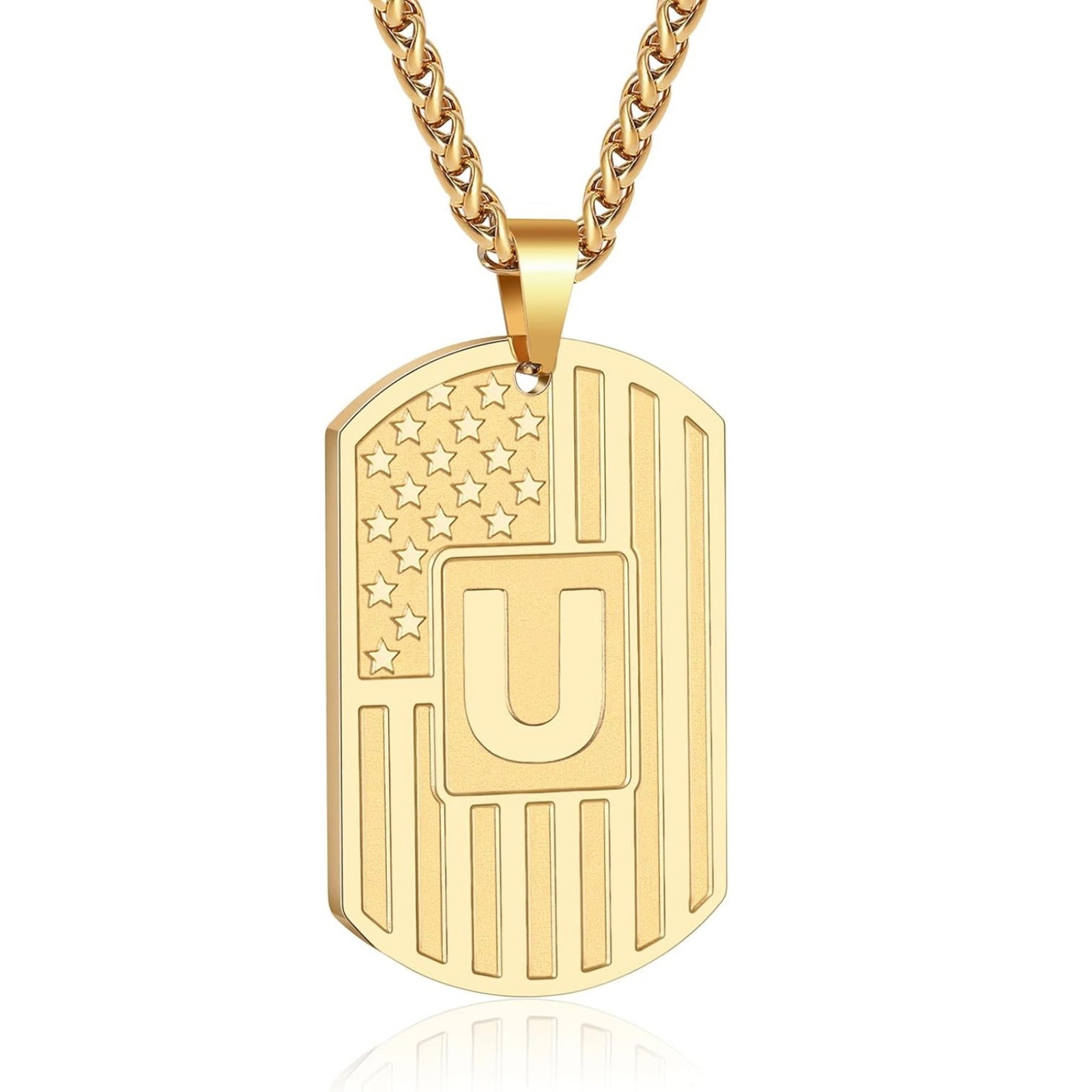 APSVO Gold Initial Necklaces for Men,American Flag Dog Tag Letter U ...