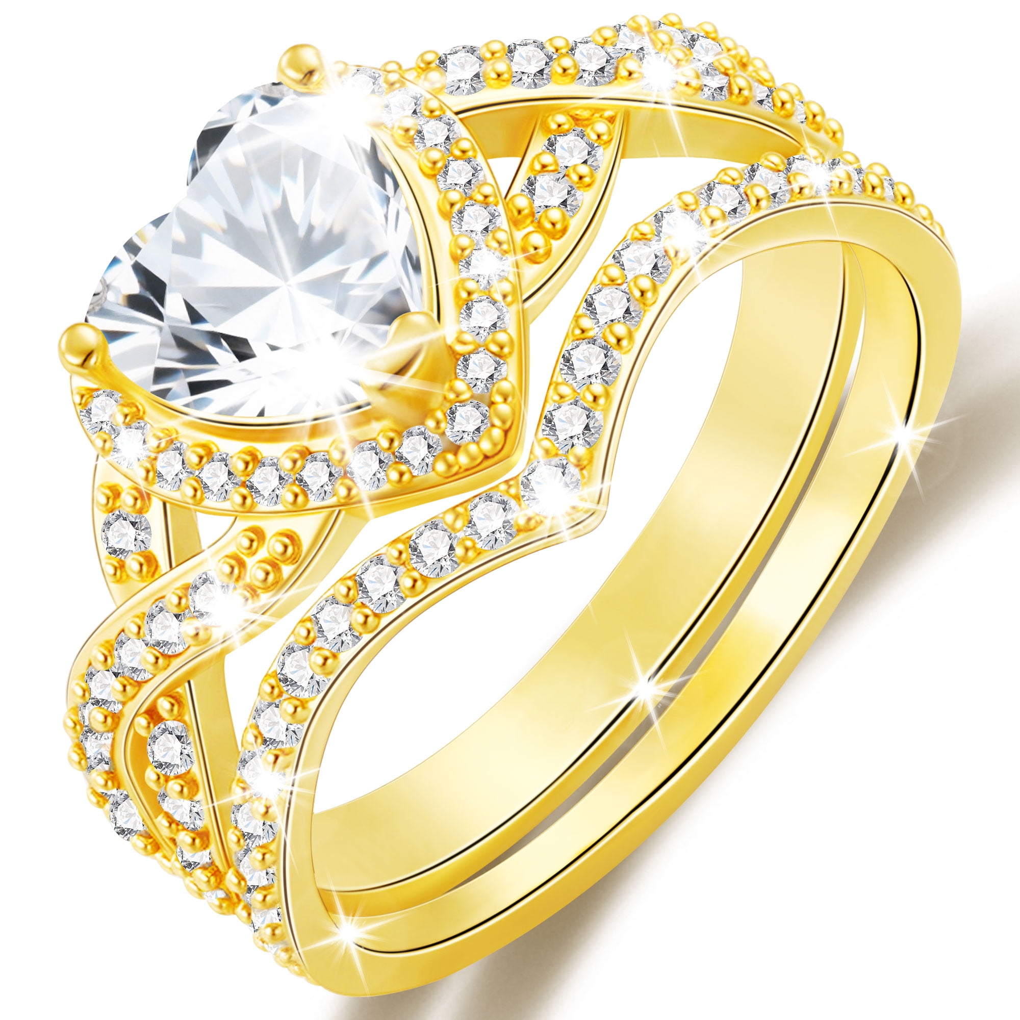 APSVO 18K Gold Plated 1ct Love Heart Wedding Rings for Women Halo ...