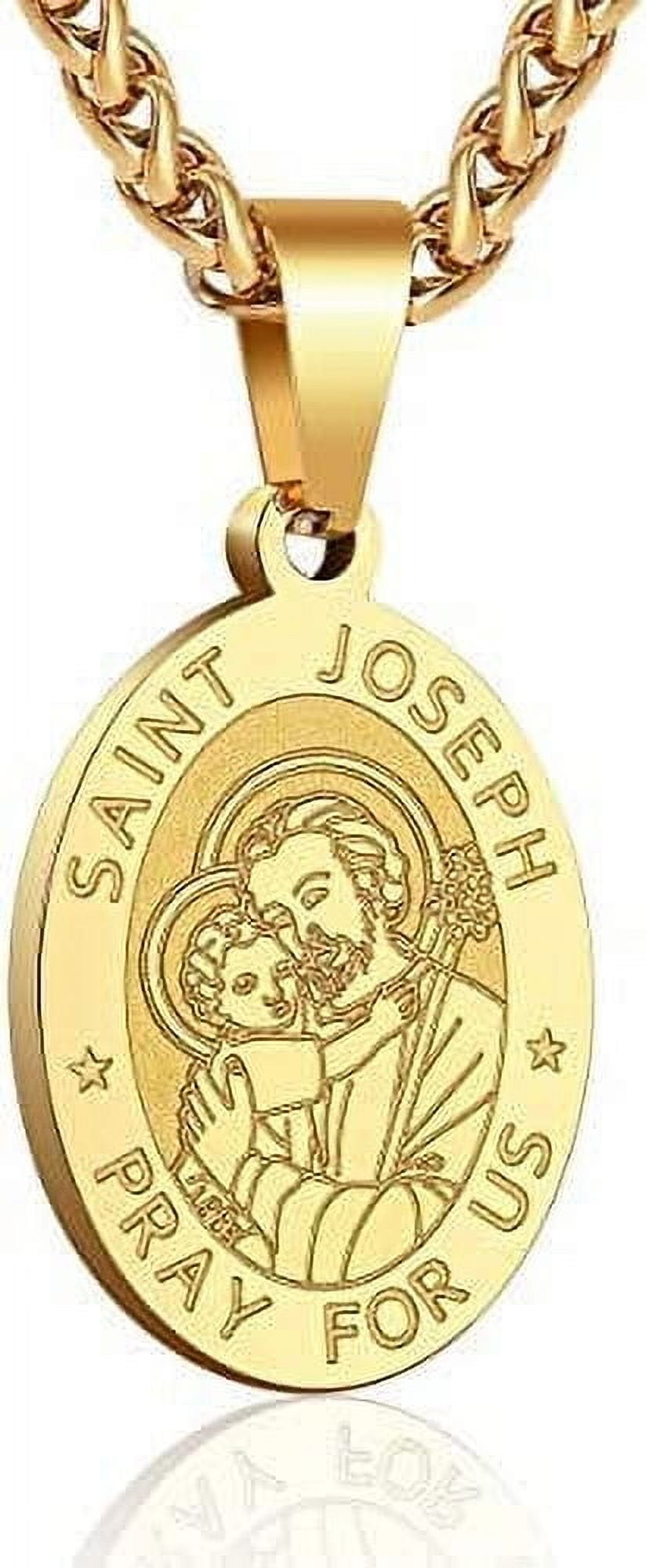 APSVO Gold Saint St Joseph Medal Necklace Pendant for Men 24 Inch ...