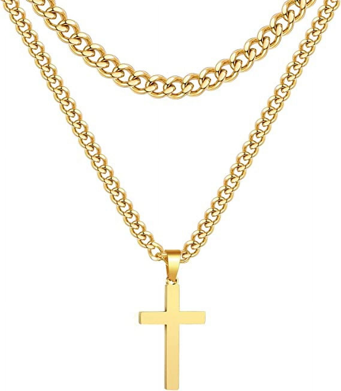 APSVO Layered Gold Cross Necklace for Men Boys Stainless Steel Layered ...