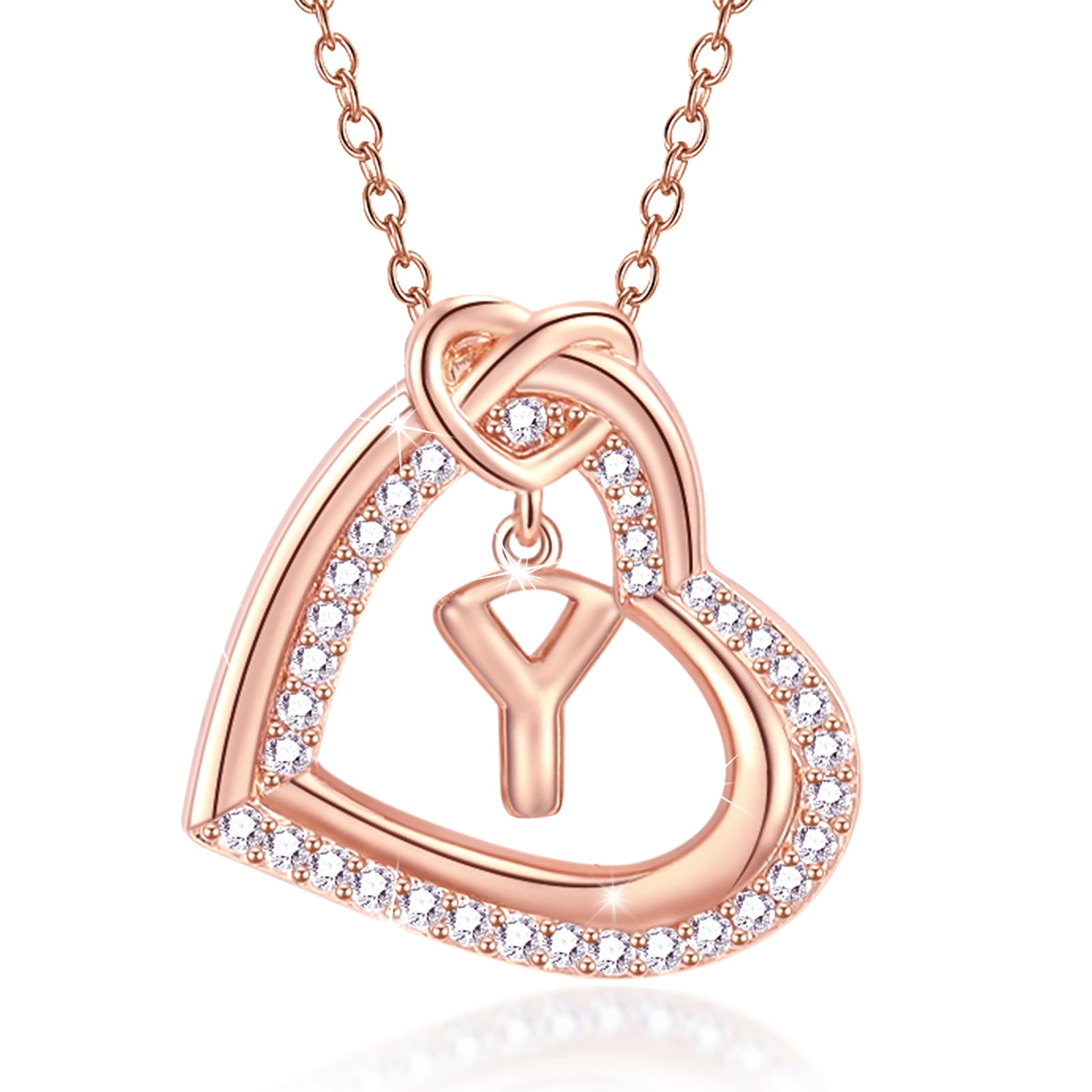 Customer reviews for APSVO 14K Rose Gold Love Heart Initial Necklaces ...