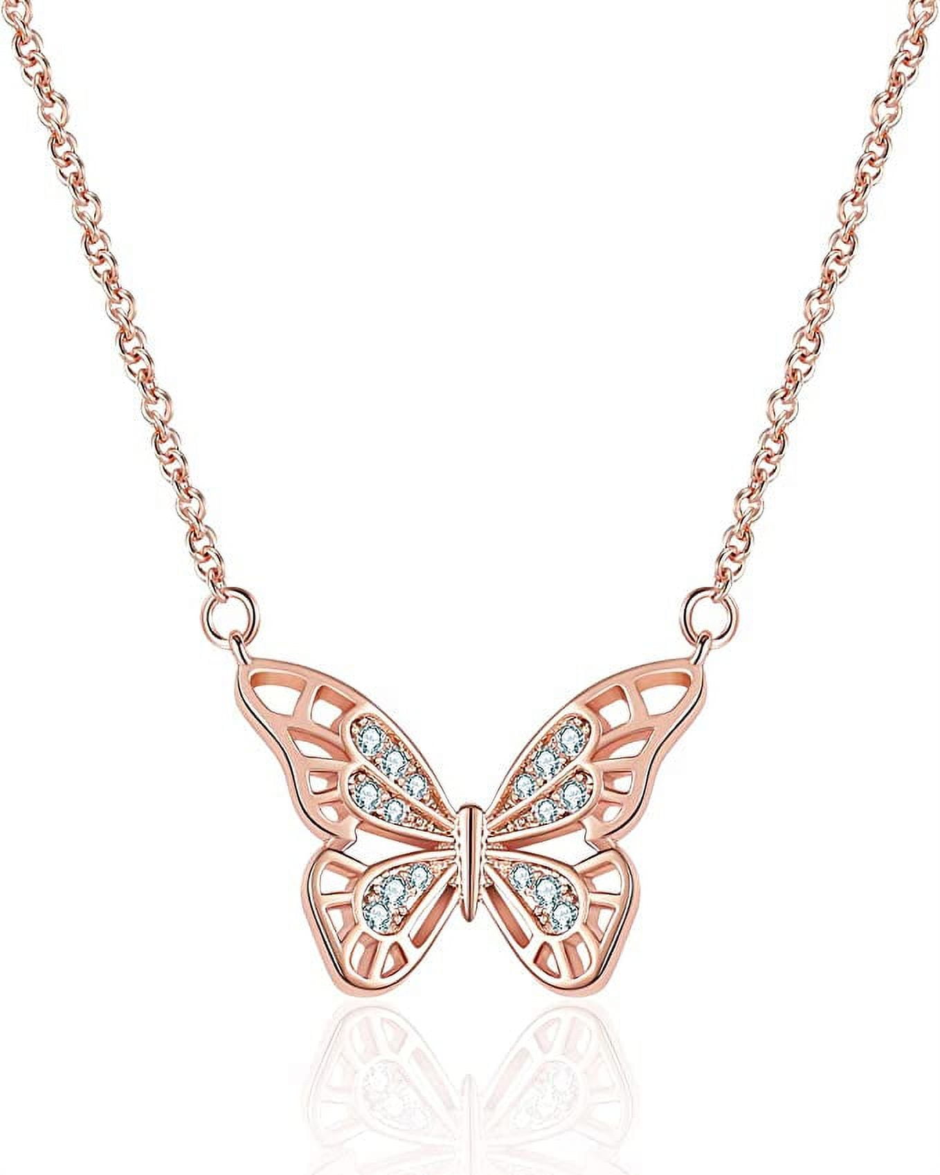 APSVO Rose Gold Butterfly Necklaces for Women Dainty Butterfly ...