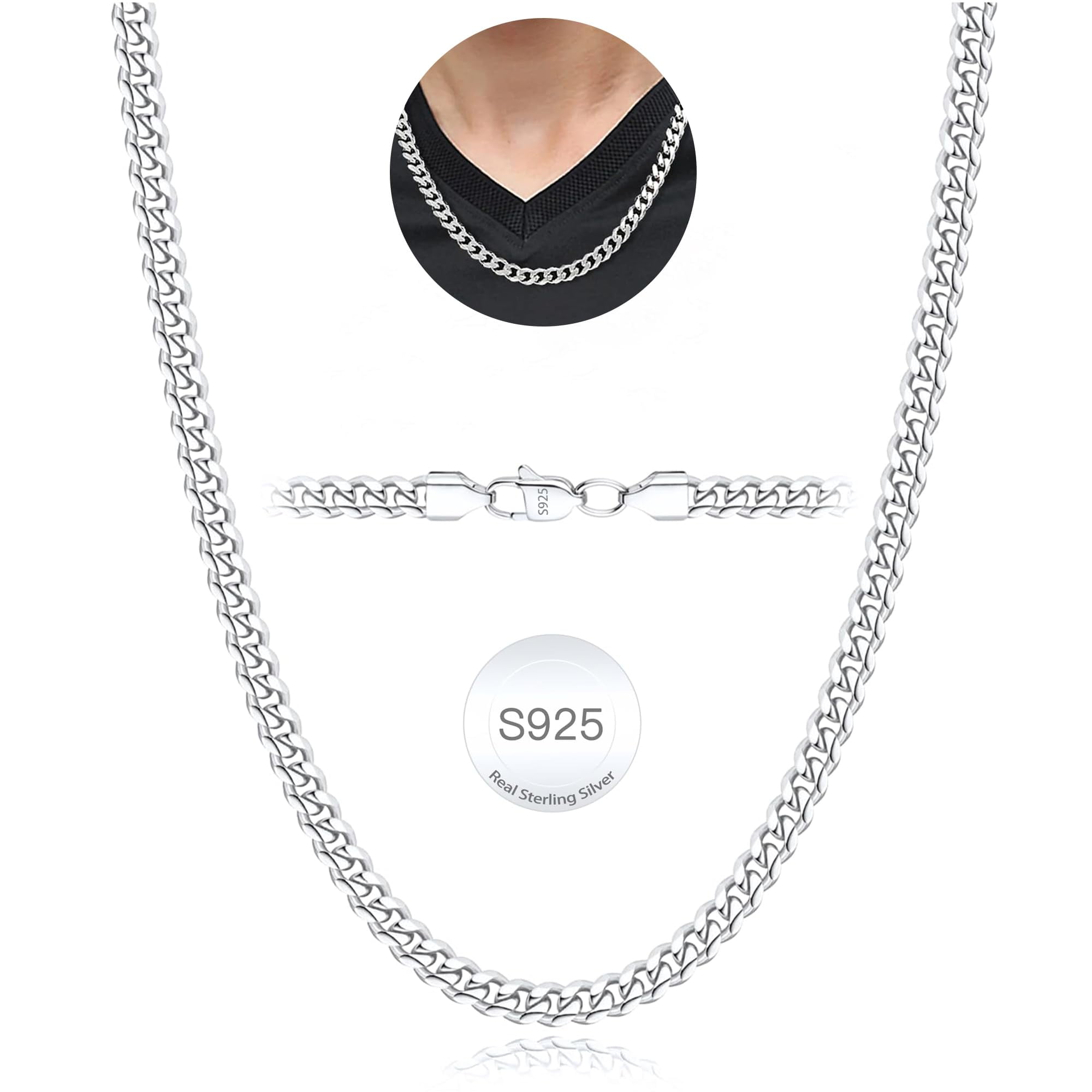 APSVO S925 Sterling Silver Chains for Men Boys 3mm/5mm Cuban Curb Link ...