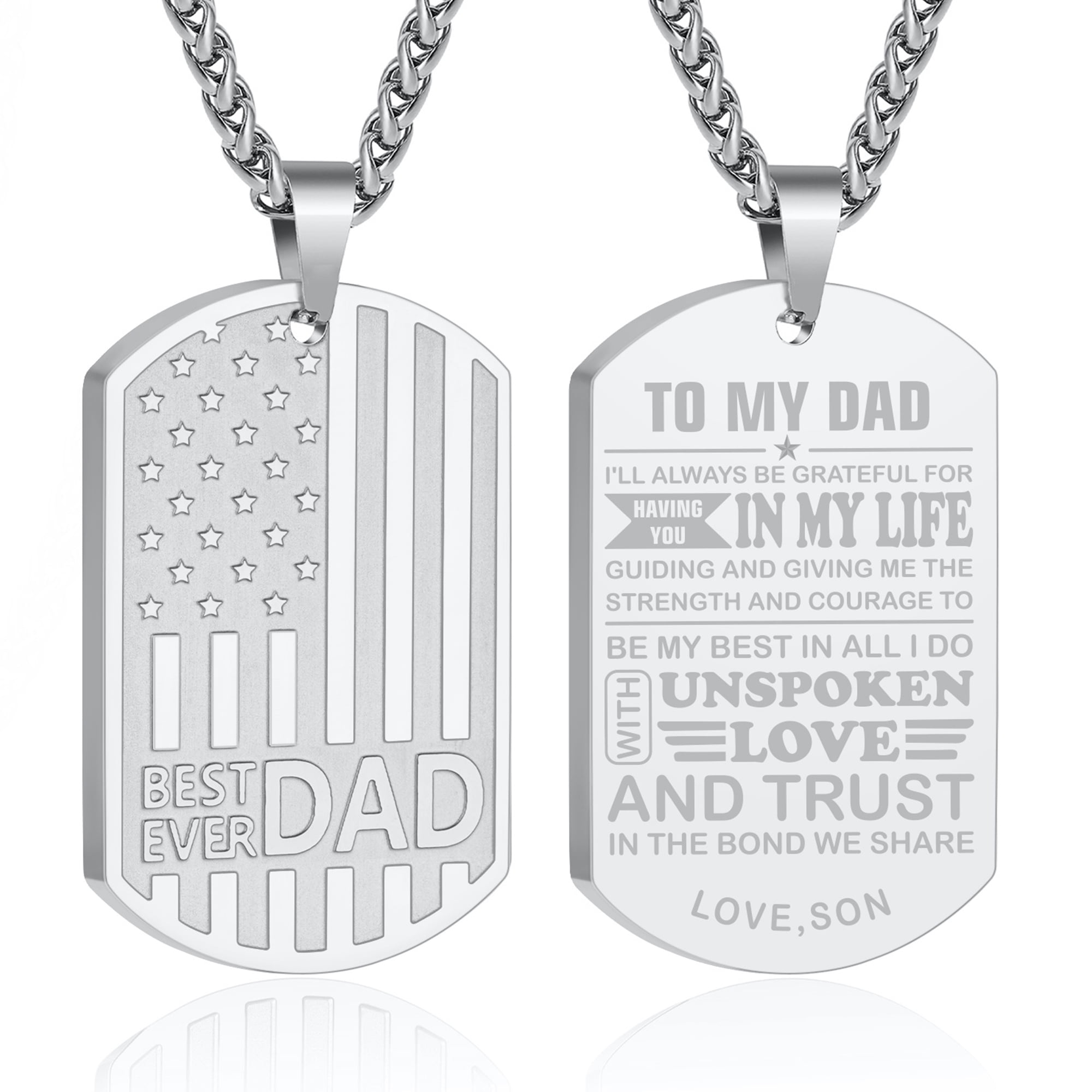 APSVO Silver American Flag Dog Tag Necklaces for Men Dad Pendant Chain ...