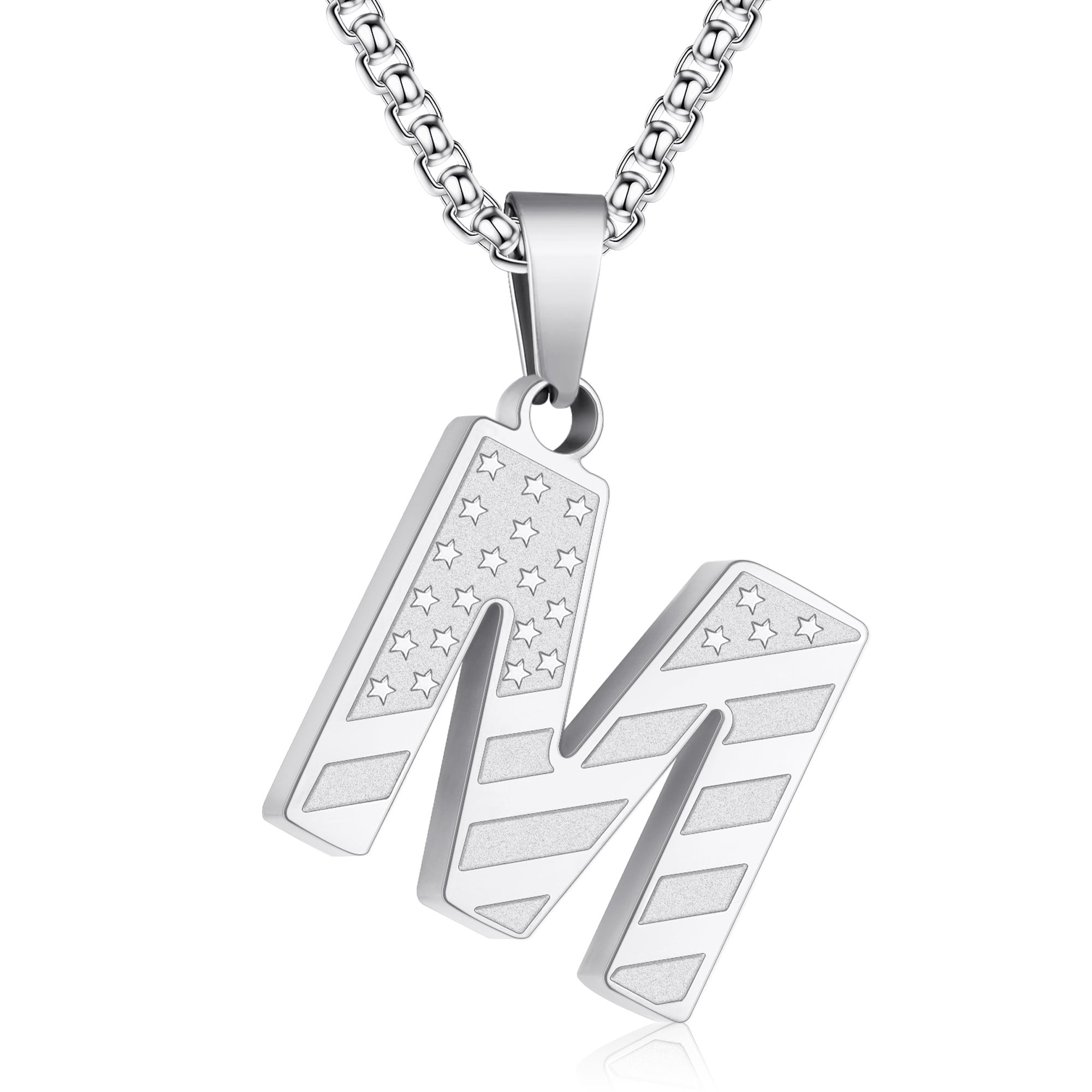APSVO Silver Initial Necklaces for Men Boys Stainless Steel American ...