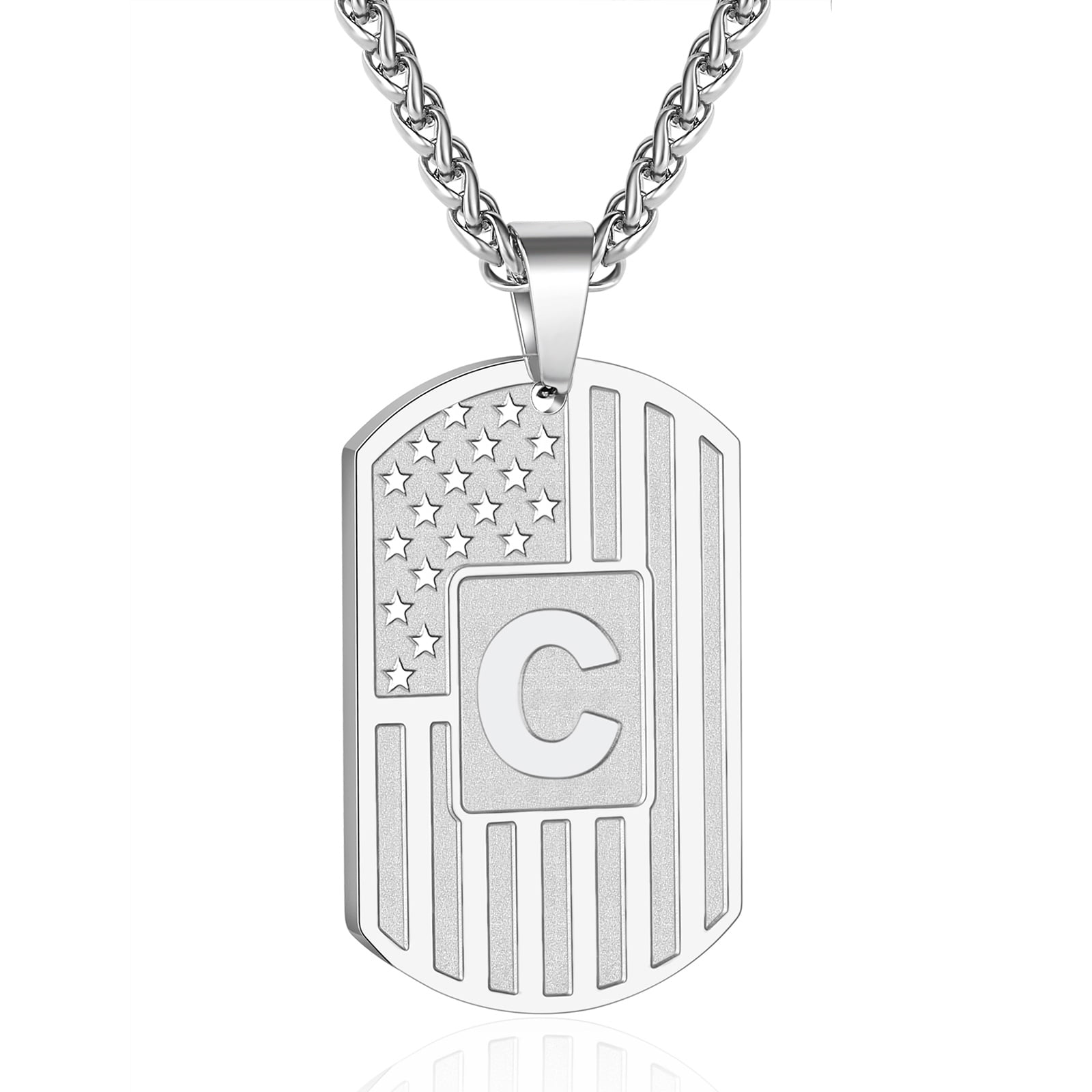 APSVO Silver Initial Necklaces for Men Boys Stainless Steel American ...
