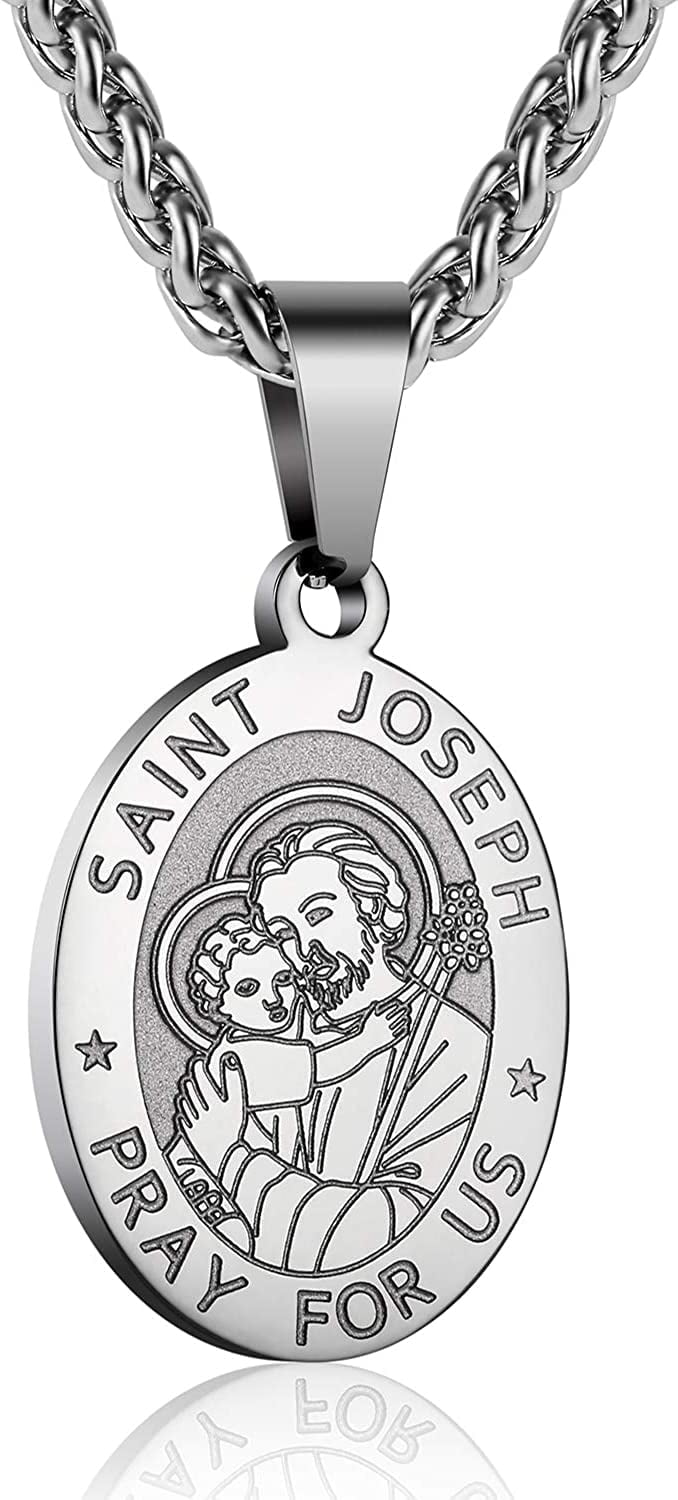 APSVO St. Joseph Medal Necklace, 24 Inch Chain for Men & Boys ...