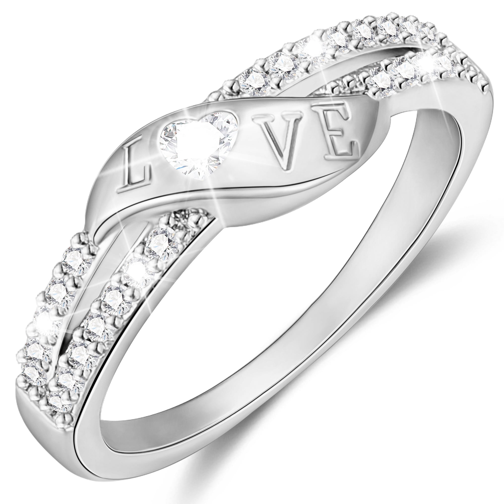 APSVO 18K White Gold Plated 0.2ct Love Heart Rings for Women Stackable Knuckle CZ S925 Sterling ...