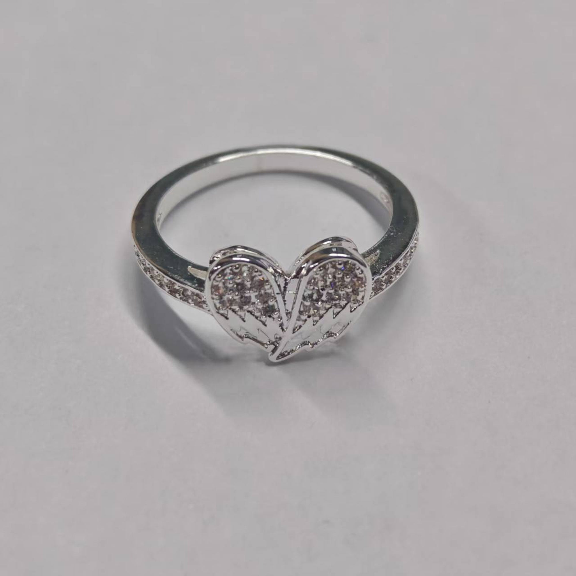 APSVO White Gold Plated Heart Ring for Women Mom Wife,S925 Sterling Silver Wing Cubic Zirconia ...