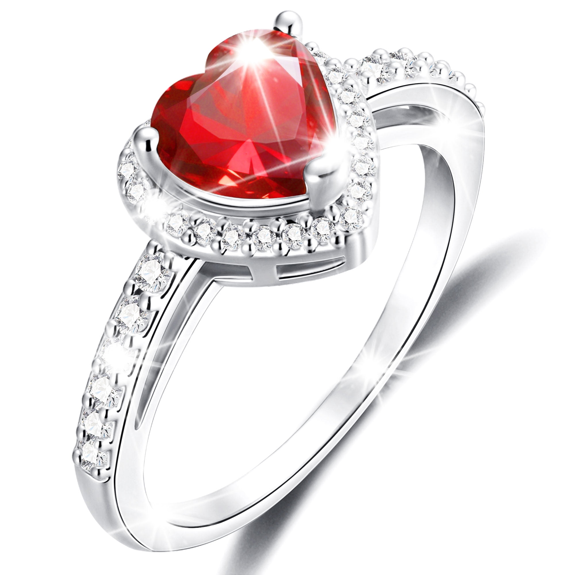 APSVO 18K White Gold Plated Love Heart Rings for Women Girls S925 ...