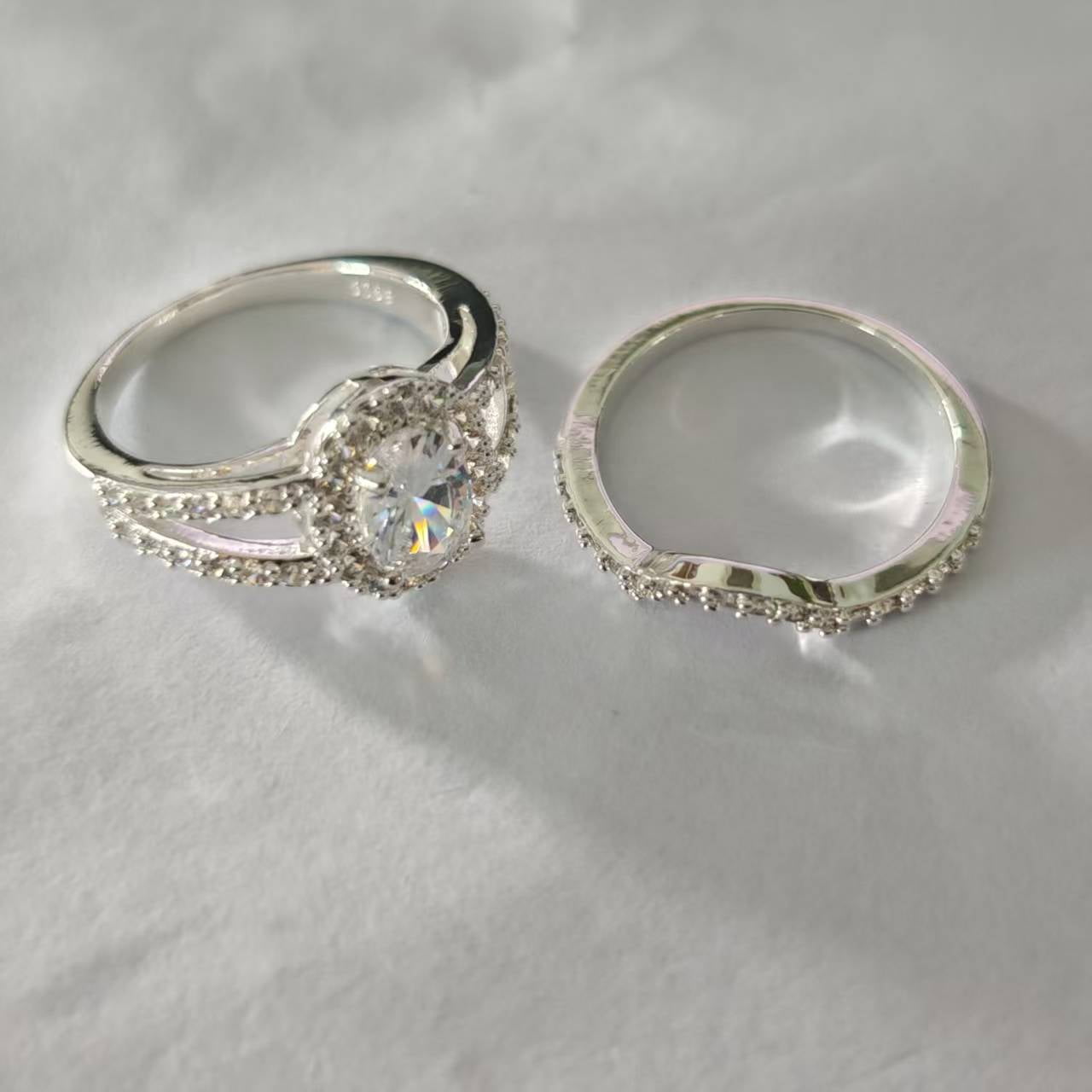 APSVO White Gold Plated Oval Ring Sets for Women Mom Wife,S925 Sterling Silver Birthstone Cubic ...