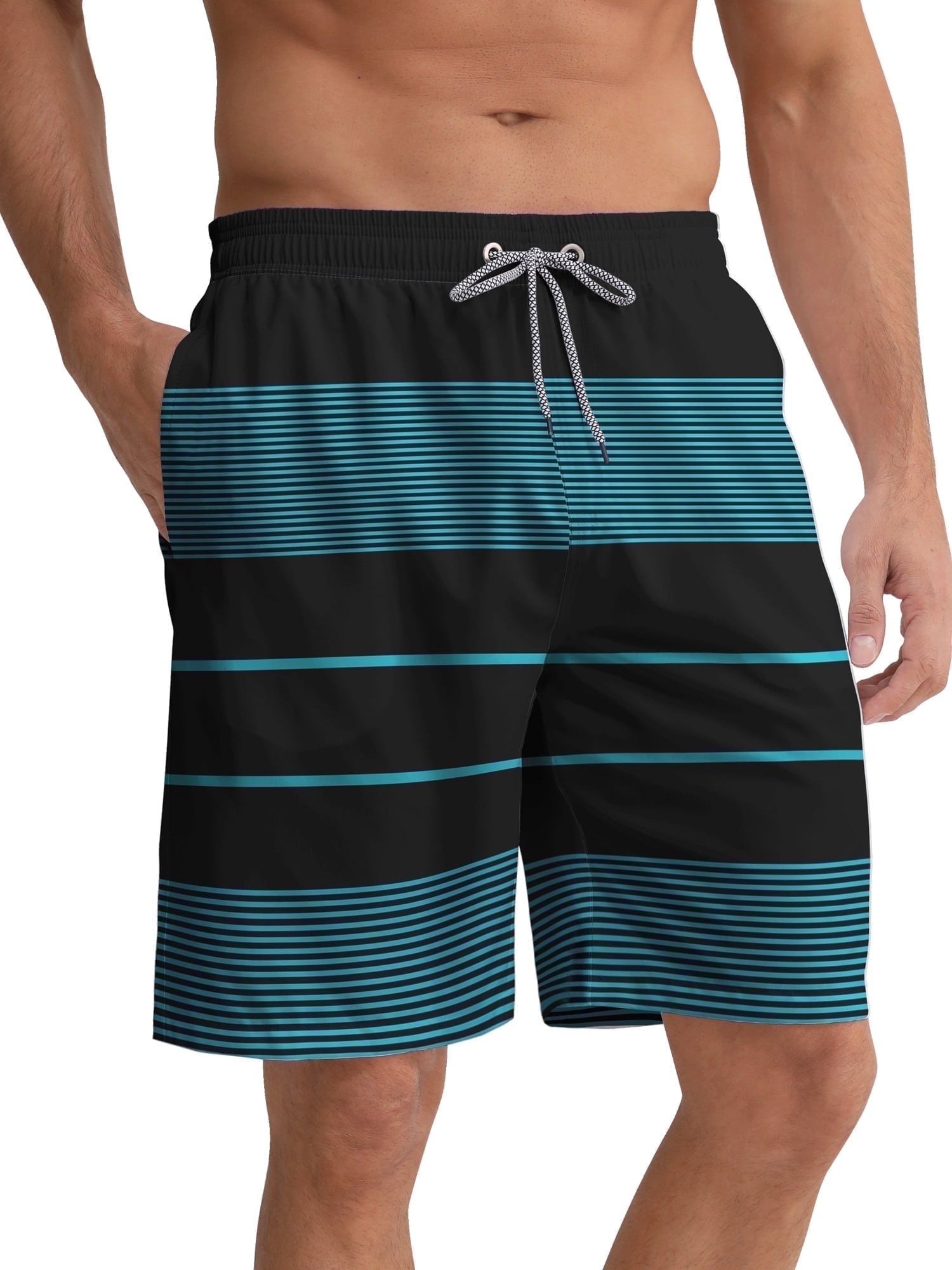 APTRO Mens Swim Trunks 9" Mesh Liner Quick Dry Striped Swim Shorts ...