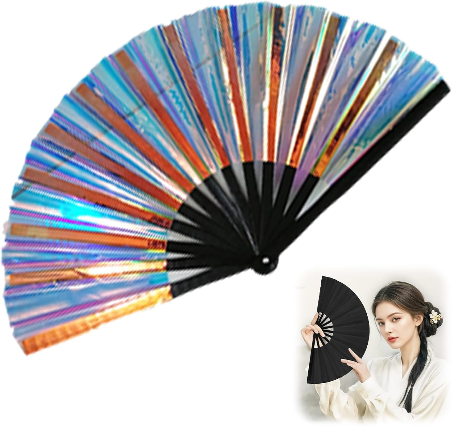 AQ Boots on The Ground Fan, New Large Holographic Folding Hand Fan Clap ...