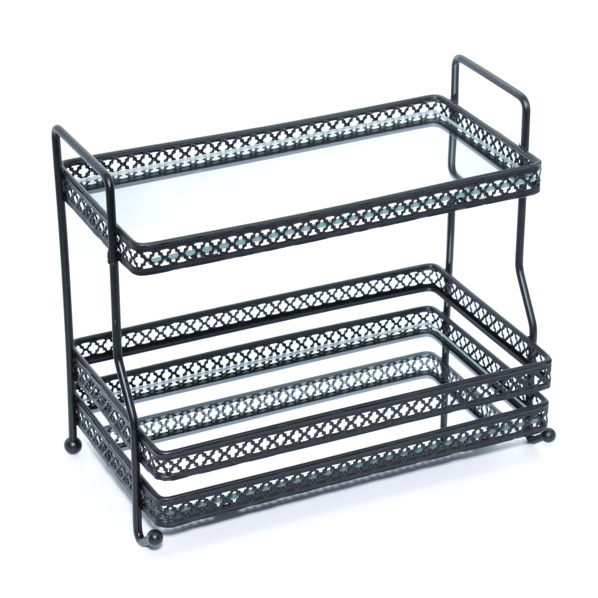 AQ Organizational 2-Tier Mirrored Home Storage Tray (Matte Black ...