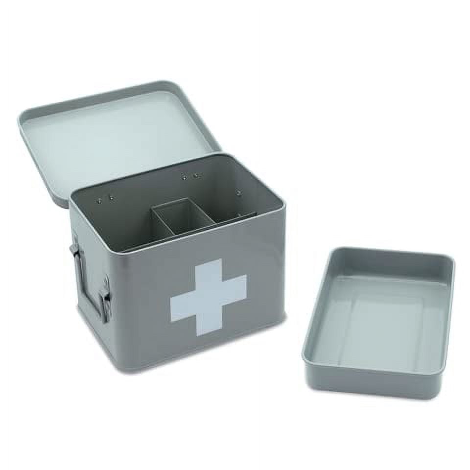 AQ Organizational Divided Metal Tin Caddy with Hinged Lid & Removable ...