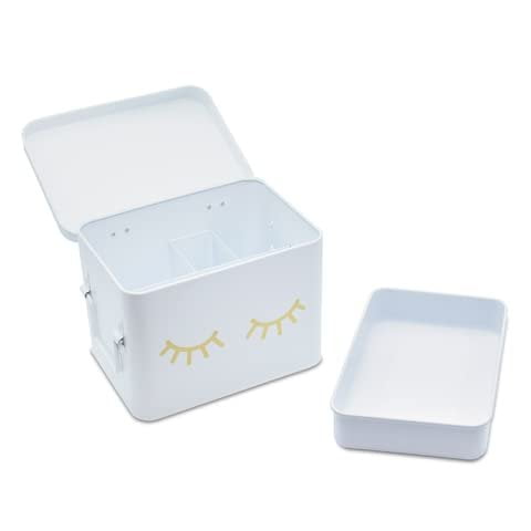 AQ Matte White & Gold Metal Storage Box - Removable Tray, Multipurpose ...