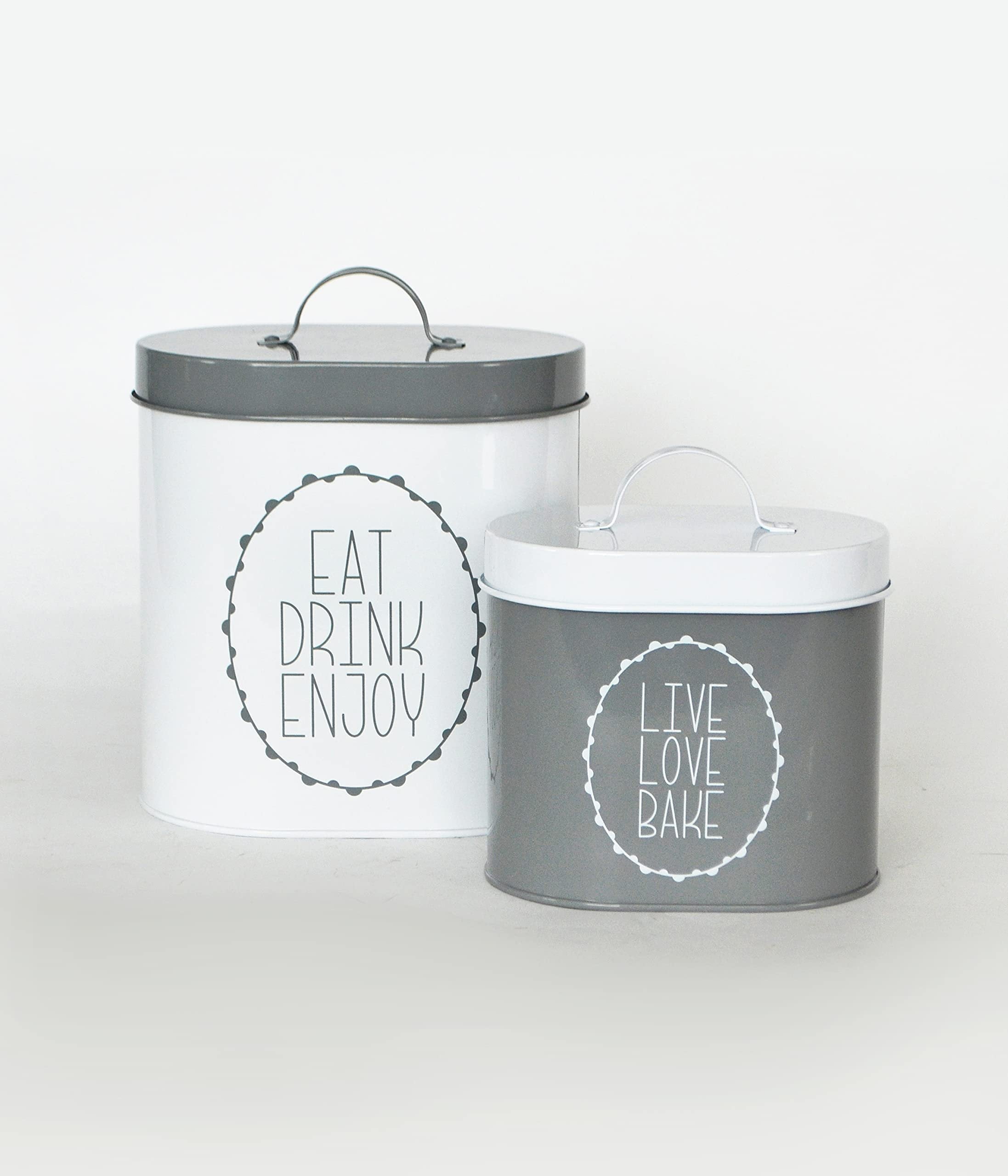 AQ Set of 2 Metal Oval Kitchen Storage Canisters, Storage for Kitchen ...