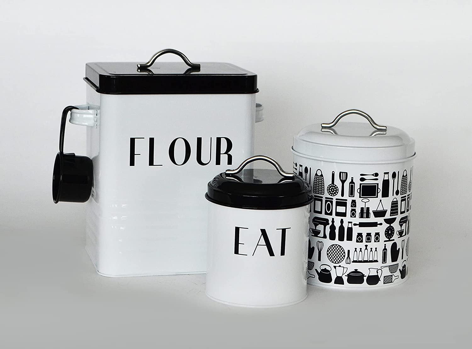 AQ Set of 3 Metal Kitchen Storage Canisters w/Lids and Scoop, Storage ...