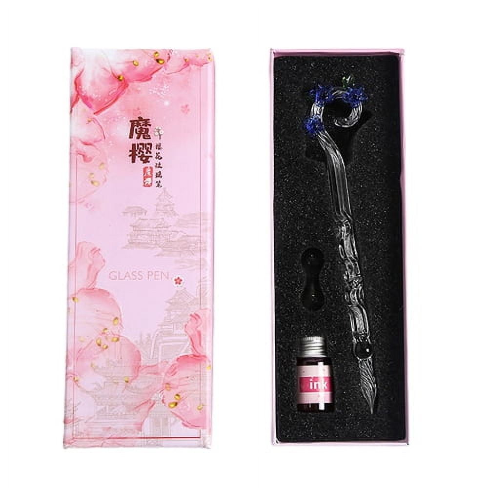AQFZ 1 Set Writing Pen Flower Design Portable Glass Crystal Writing Dip ...