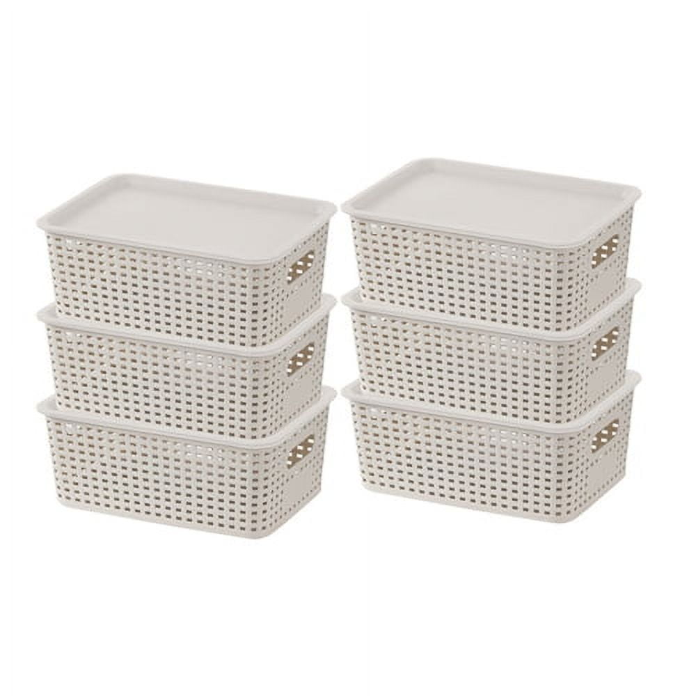 AQFZ 6Pcs Plastic Storage Baskets with Lid Handle Design Large Capacity ...