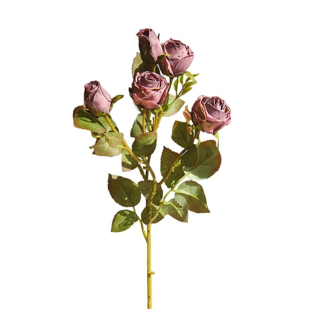 AQFZ Artificial Rose Flower Branch with Stem Burnt Edge Green Leaves ...