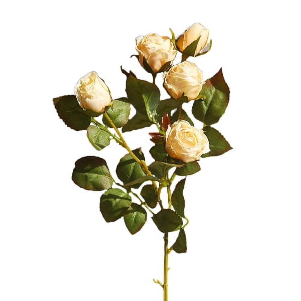 AQFZ Artificial Rose Flower Branch with Stem Burnt Edge Green Leaves ...