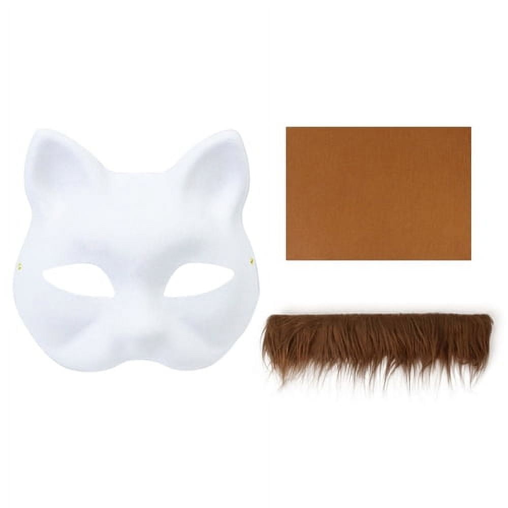 AQFZ Cat Masque DIY Set White Paper Cat Masque with Eye Mesh Faux Fur ...
