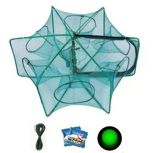 AQGT 1 Set Foldable Fishing Bait Trap 6/8 Holes Heavy Duty Fine Mesh Portable Collapsible Shrimp ...