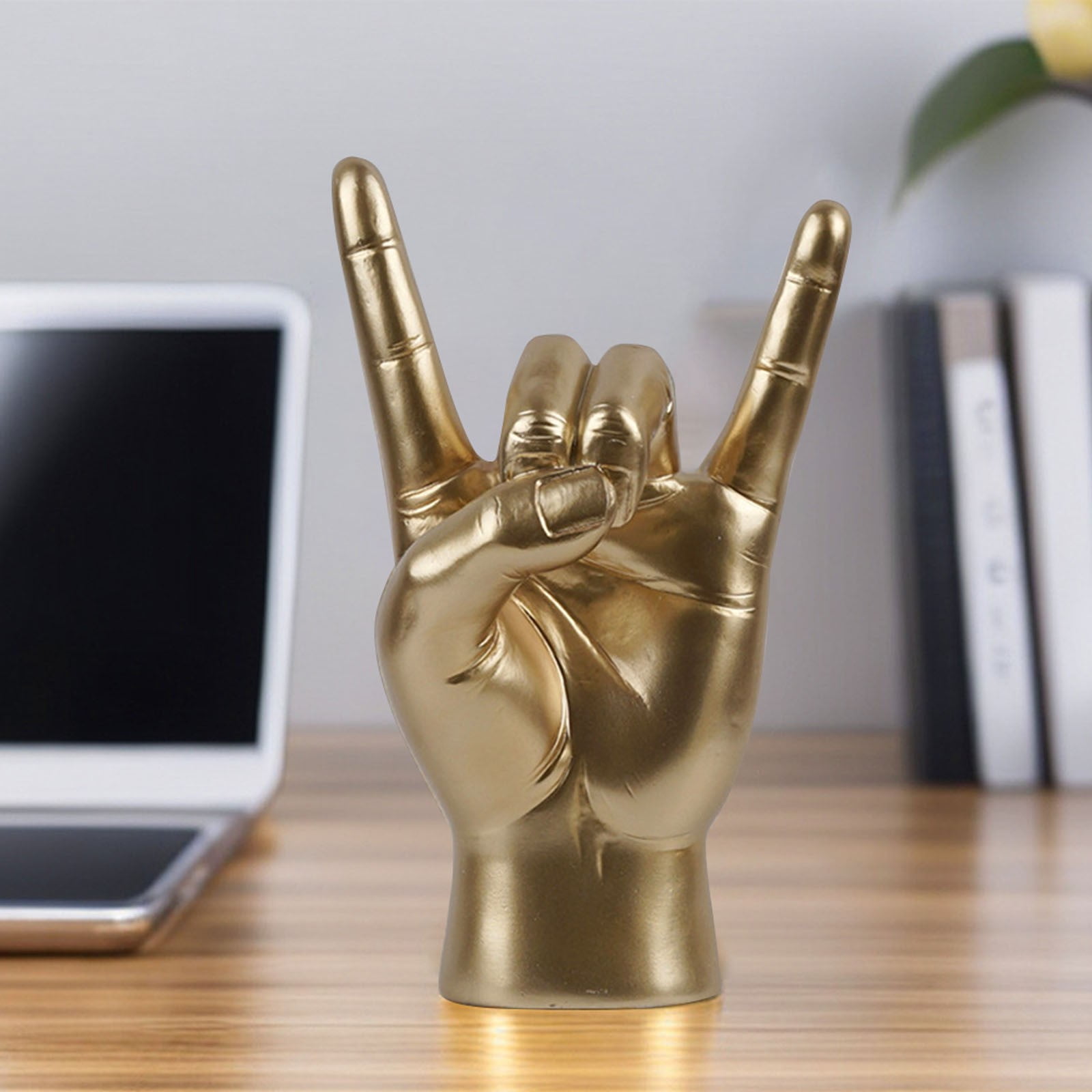 AQITTI Gold Resin Rock On Hand Gesture Statue Rock Culture Music Lovers ...