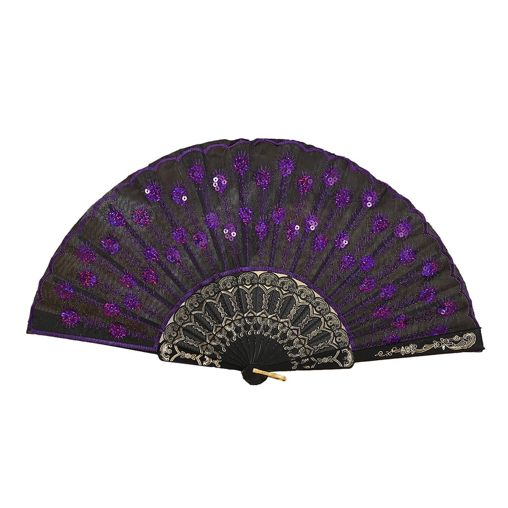 AQITTI Handheld Floral Folding Fans Hand Held Fans Silk Bamboo Fans ...