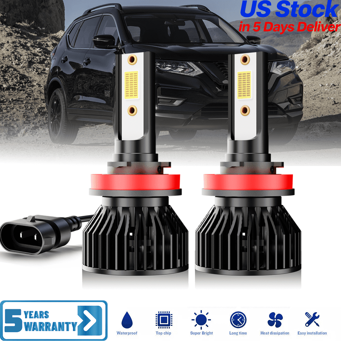 AQJ For Nissan Rogue 2015-2022 LED Headlight Bulbs Kit, H11 High/Low ...