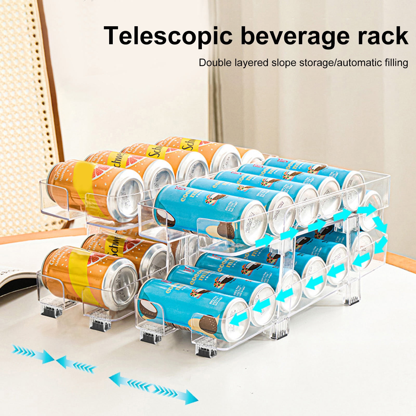 AQJW 1/2 Pcs Fridge Can Storage Rack Automatic Rolling Transparent ...
