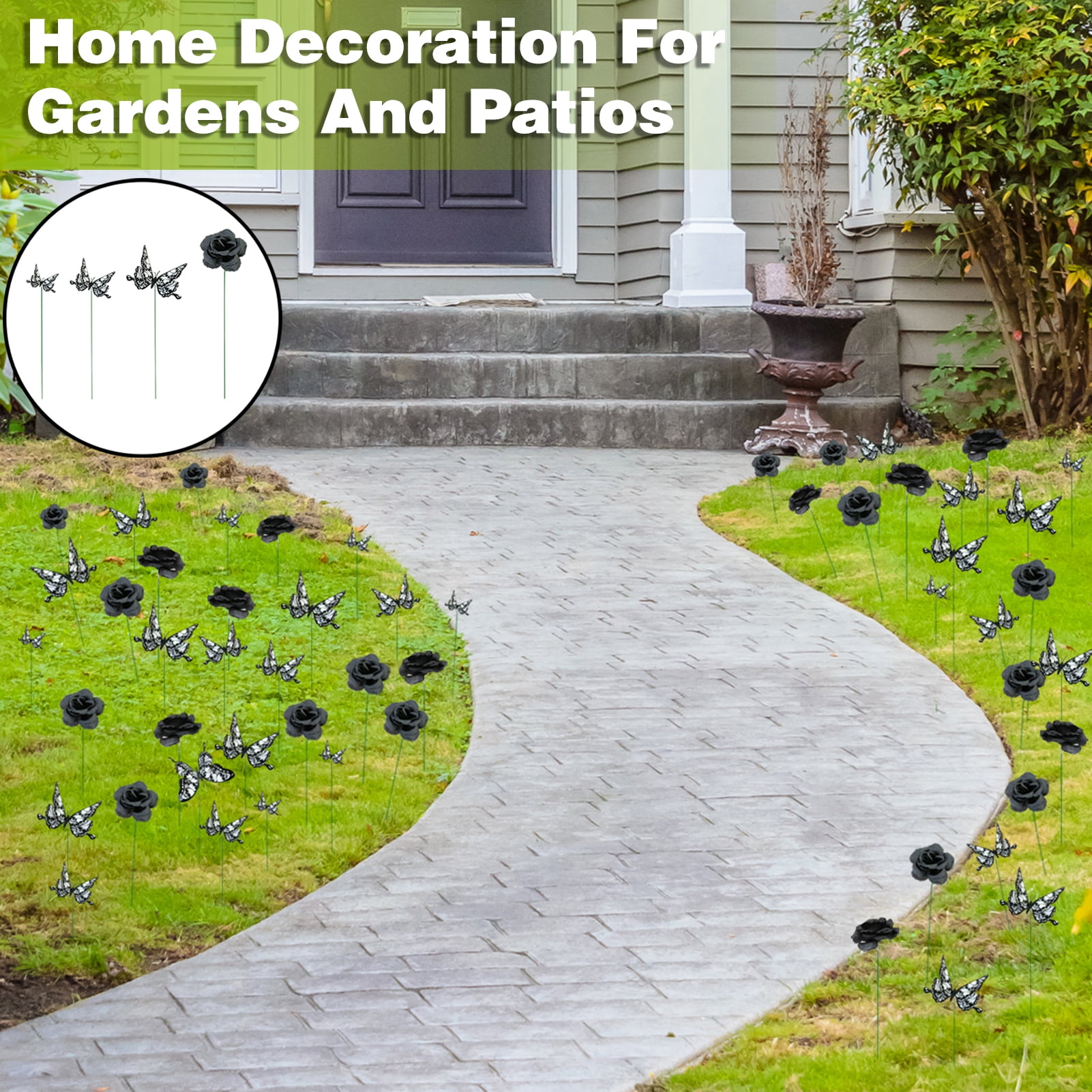 AQJW 1 Set Halloween Garden Stake Durable Butterfly Black Rose Ground ...