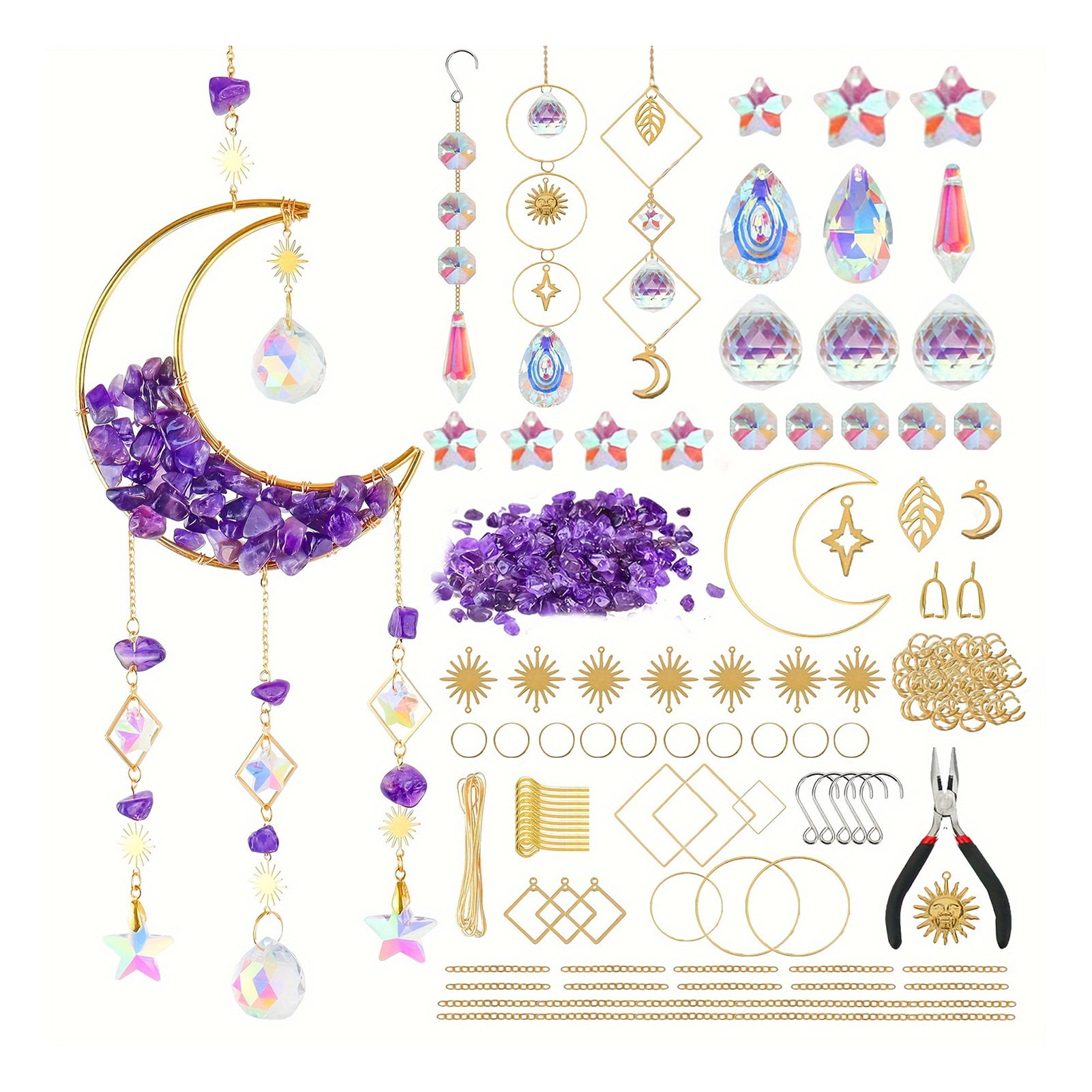 AQJW 300Pcs/Set DIY Sun Catcher Kit with Fake Crystal Beads Sun Moon ...