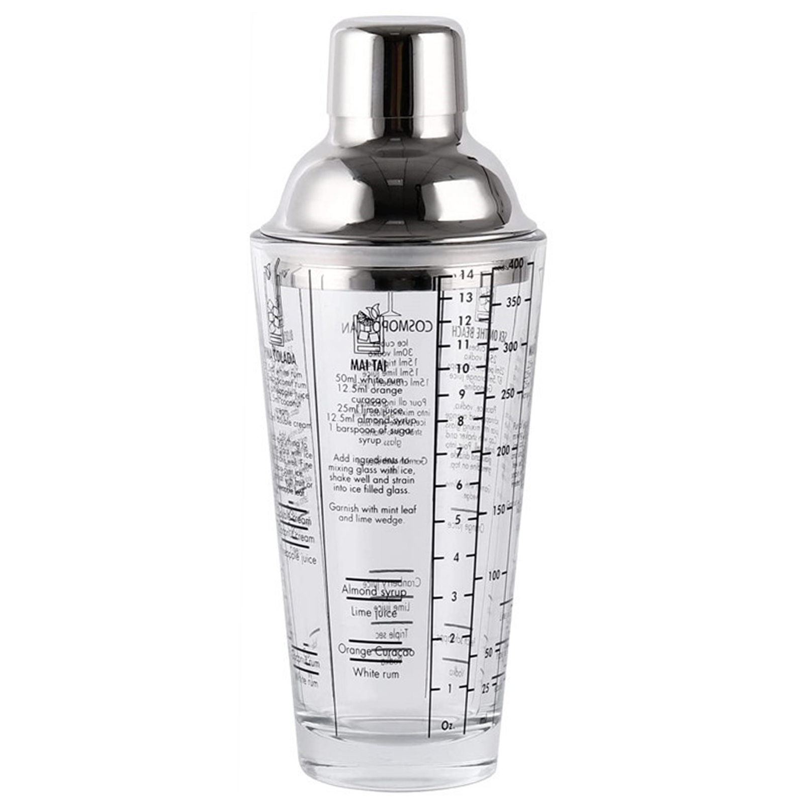 AQJW 400ML Glass Cocktail Shaker with Stainless Steel Lid Clear Scale ...