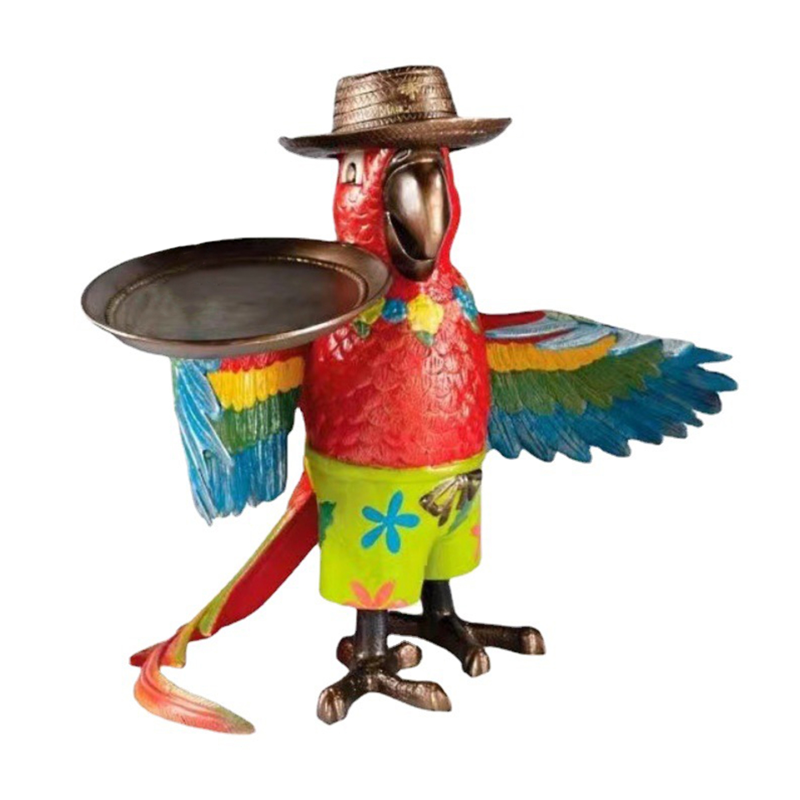 AQJW Drink Serving Tray Parrot Butler Colorful Bird Resin Figurine ...