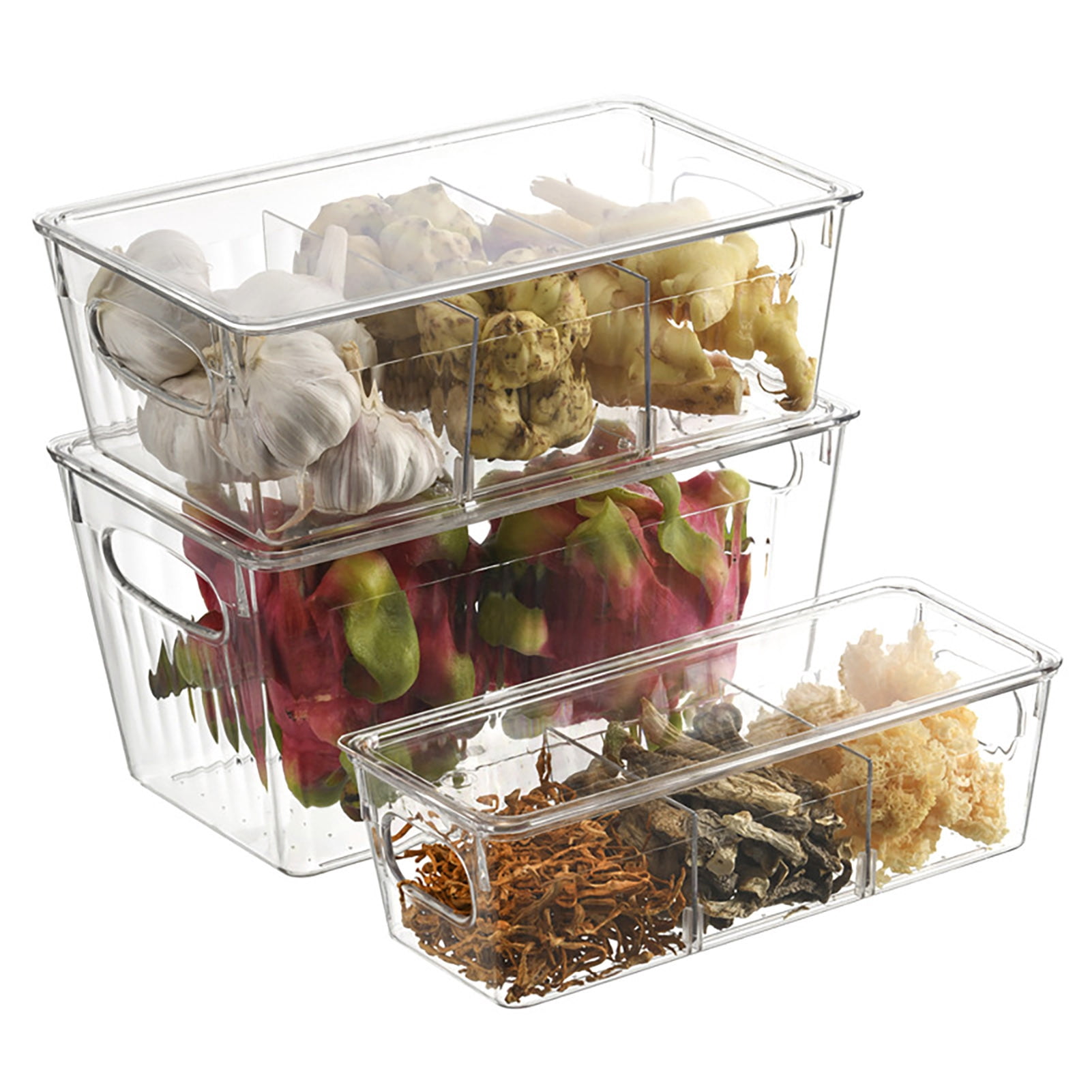 AQJW Food Storage Box Non-skid Bottom Transparent with Handle And 2 ...