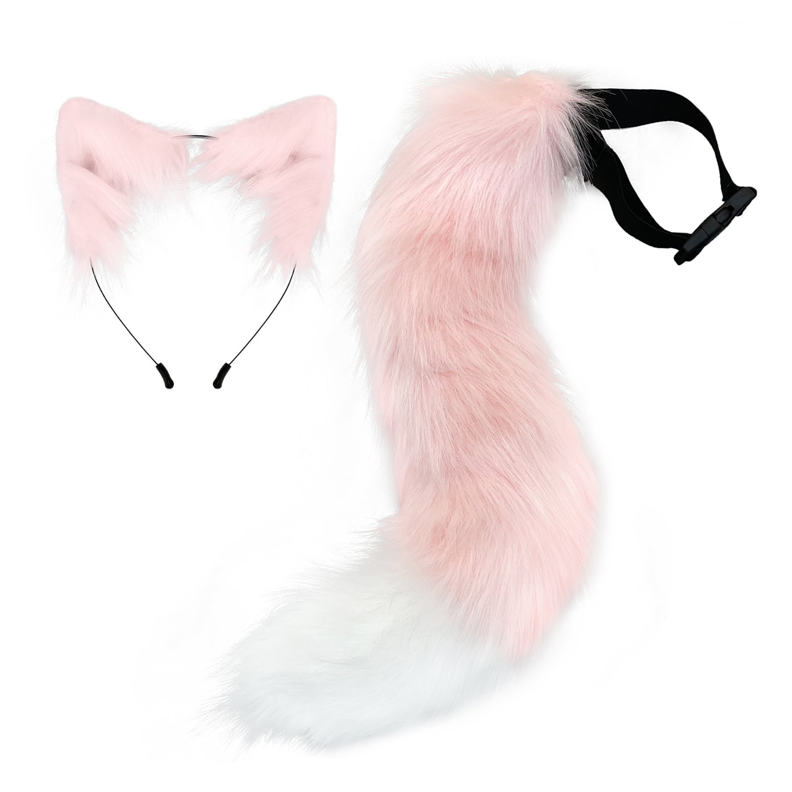 AQJW Fox Tail Headdress Handmade Simulated Fox Tail Cat Ear Set ...